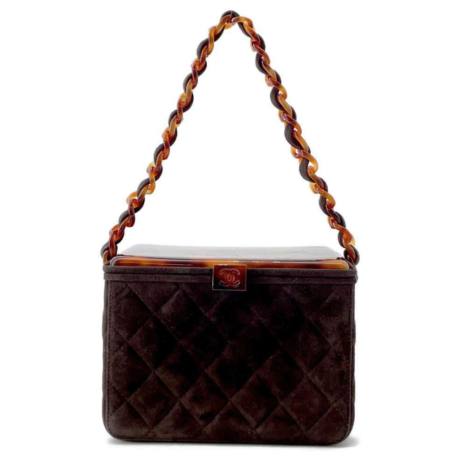 Chanel Vanity Matelasse Handbag Brown Suede Plastic ref.1546449 - Joli ...