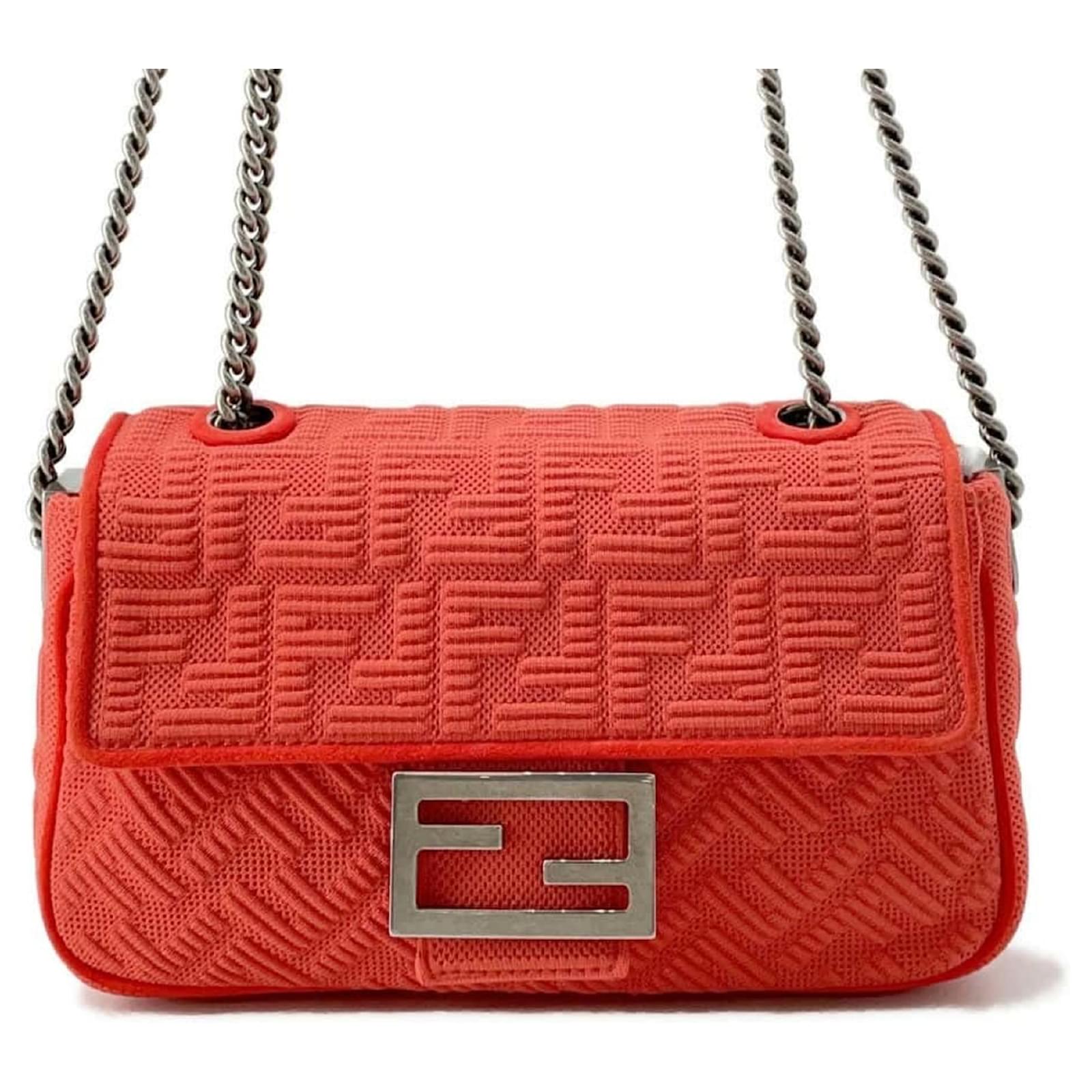 Fendi Chain Shoulder Bag Midi Baguette Red Suede Leather ref.1546505 ...