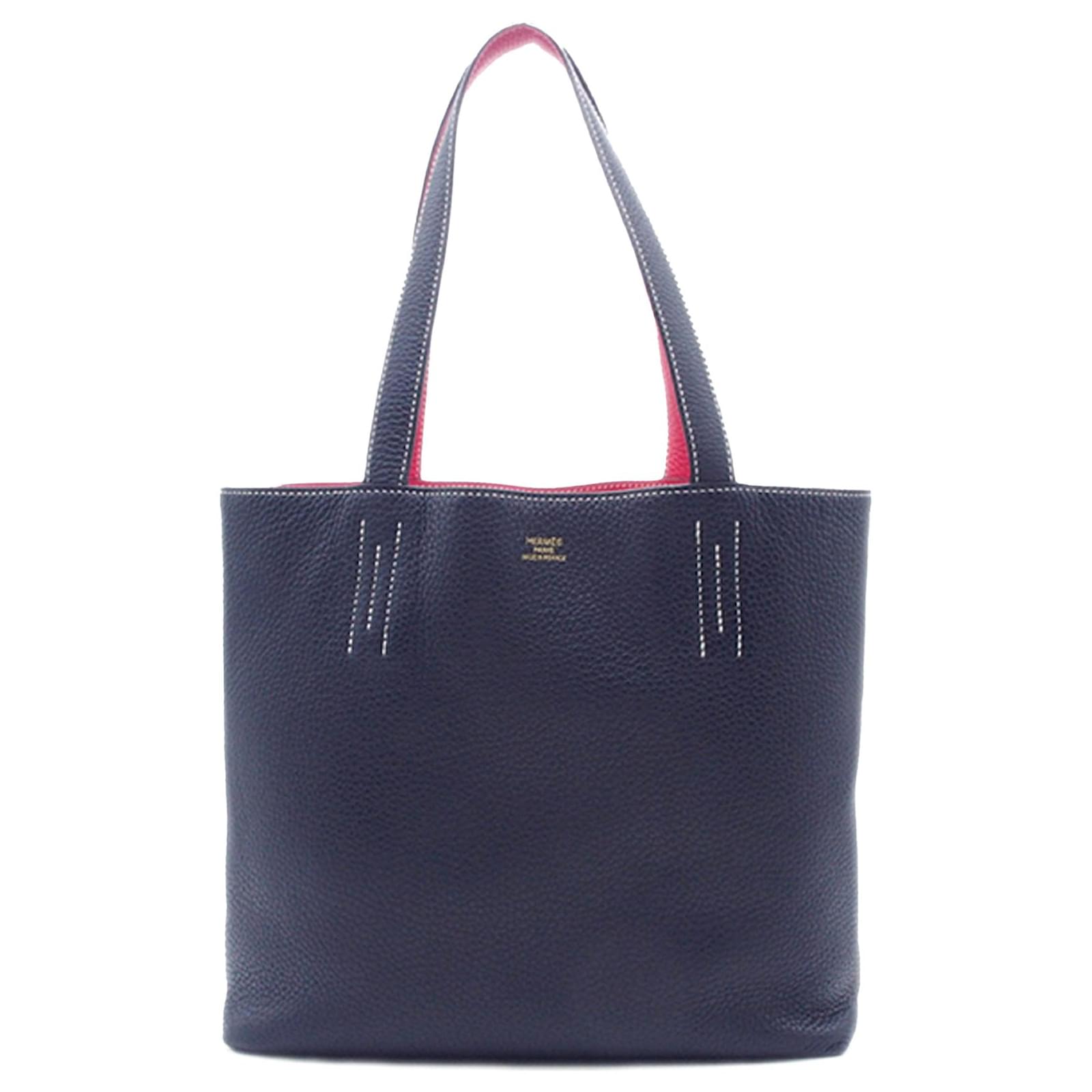 Hermès Blue Clemence Double Sens 28 Navy blue Leather Pony-style ...