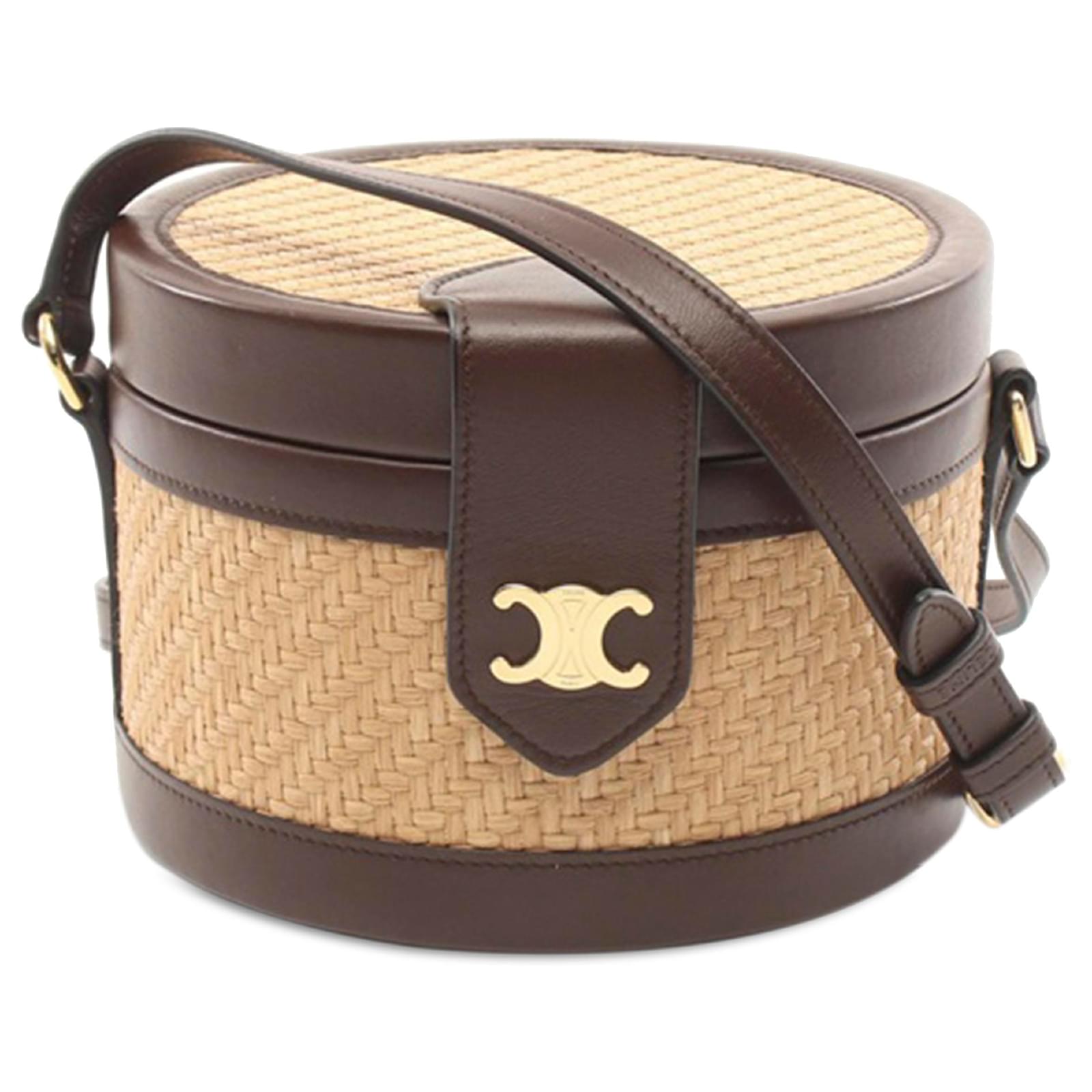 Céline Celine Brown Braided Straw Tambour Crossbody Bag Light brown ref ...