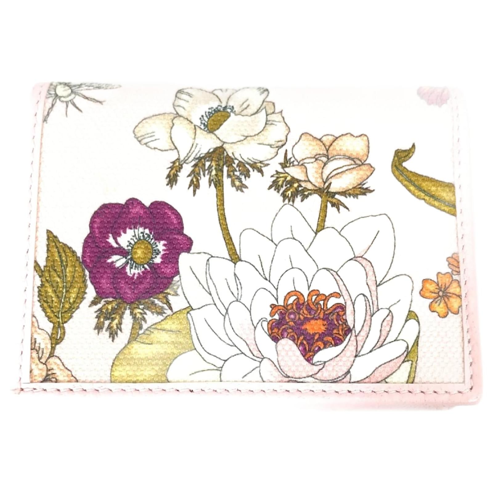 Gucci GG Marmont Flora Compact Wallet Pink Leather Cloth ref.1552222 ...