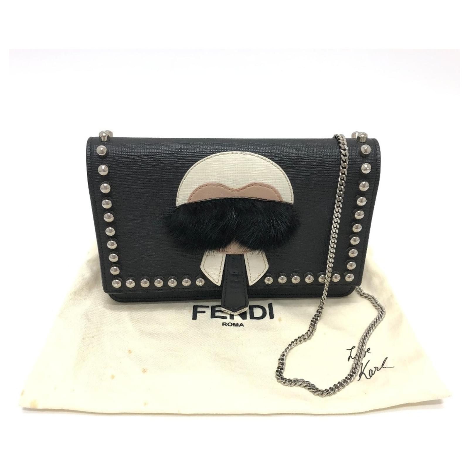 Fendi Karl Lagerfeld Chain Wallet Black Leather ref.1552539 - Joli Closet