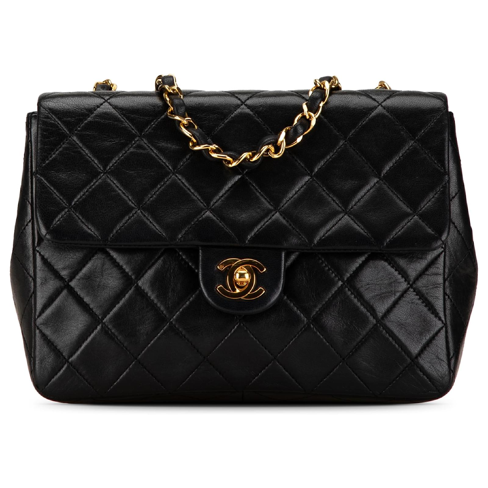 Chanel Black Mini Square Classic Lambskin Single Flap Leather ref ...
