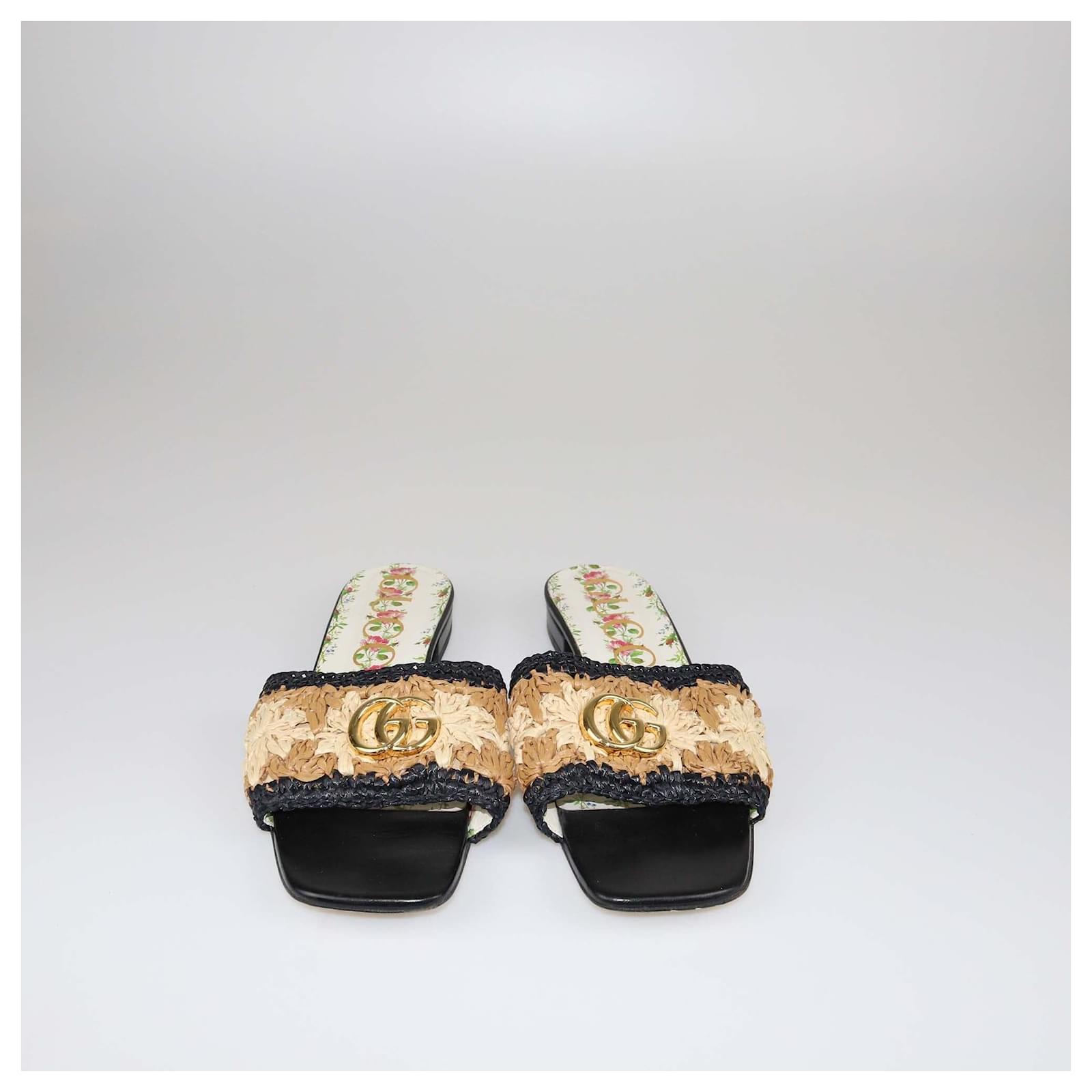 Gucci Multicolor Raffia Double G Logo Slides Multiple colors Cloth ref ...
