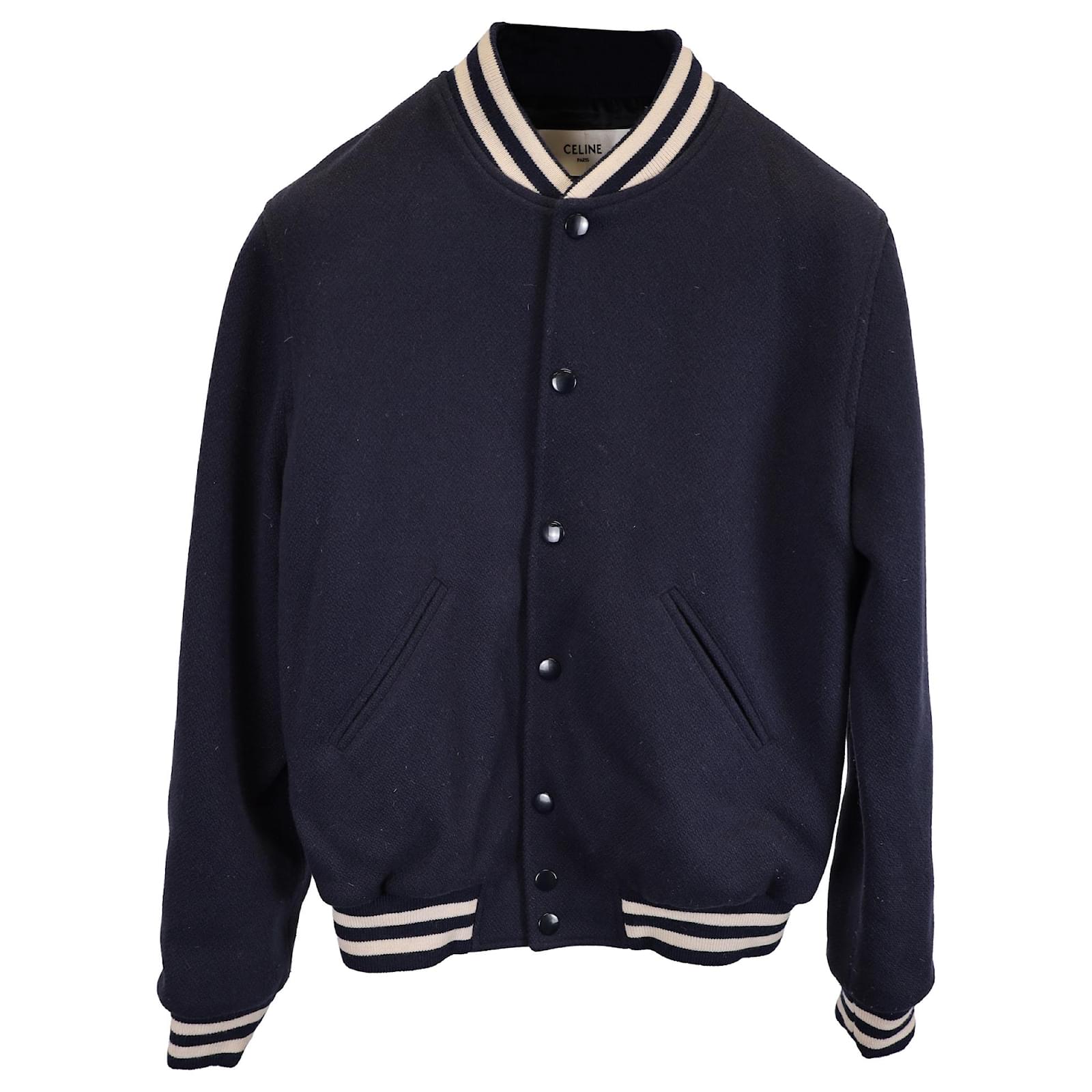 Céline Celine Varsity Varsity Collegiate Bomber Jacket in Navy Blue ...