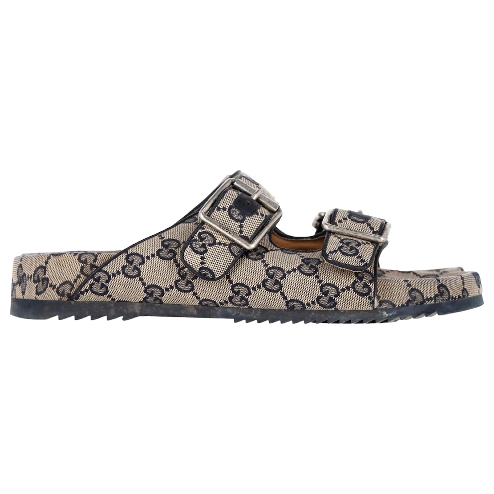 Gucci GG Supreme Double-Strap Sandals In Beige Canvas Cloth ref.1558312 ...