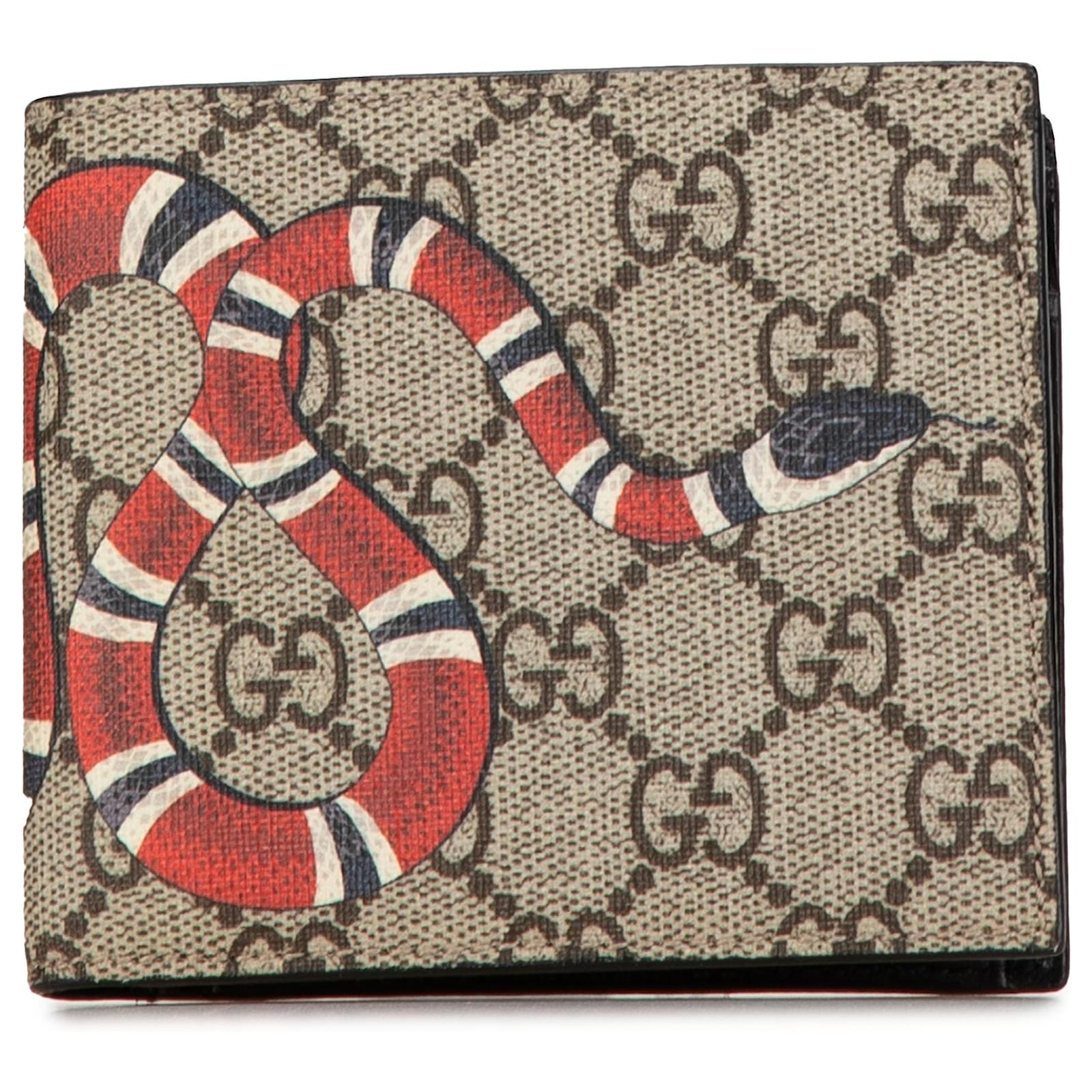Gucci Gray GG Supreme King Snake Small Wallet Brown Cloth Cloth ref ...