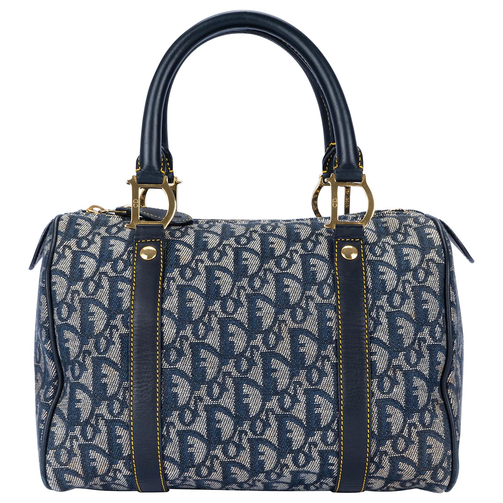 Christian Dior Trotter Monogram Boston 25 Handbag Blue Leather ref ...