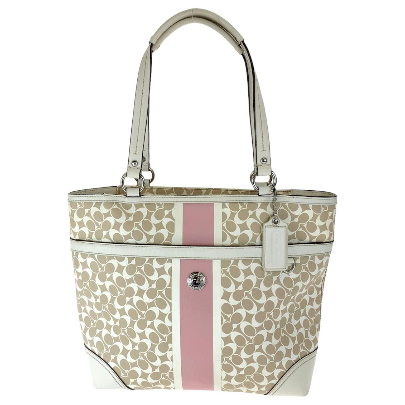 Coach Signature Heritage Stripe PVC/Leather Tote Bag Brown Beige Cloth ...