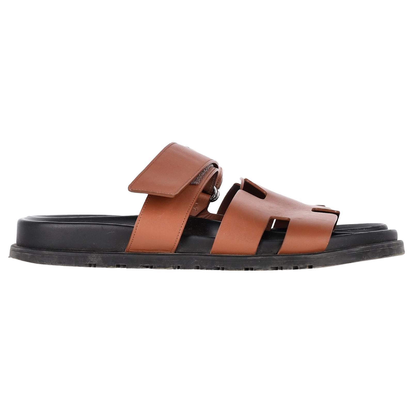 Hermès Chypre Sandals in Brown Leather Red ref.1565169 - Joli Closet