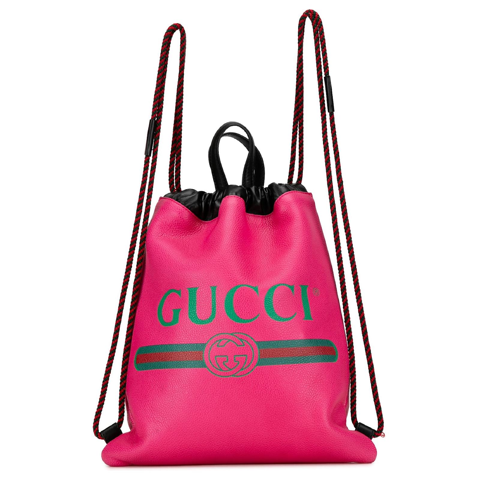 Pink Gucci Logo Drawstring Backpack Leather ref.1568813 - Joli Closet