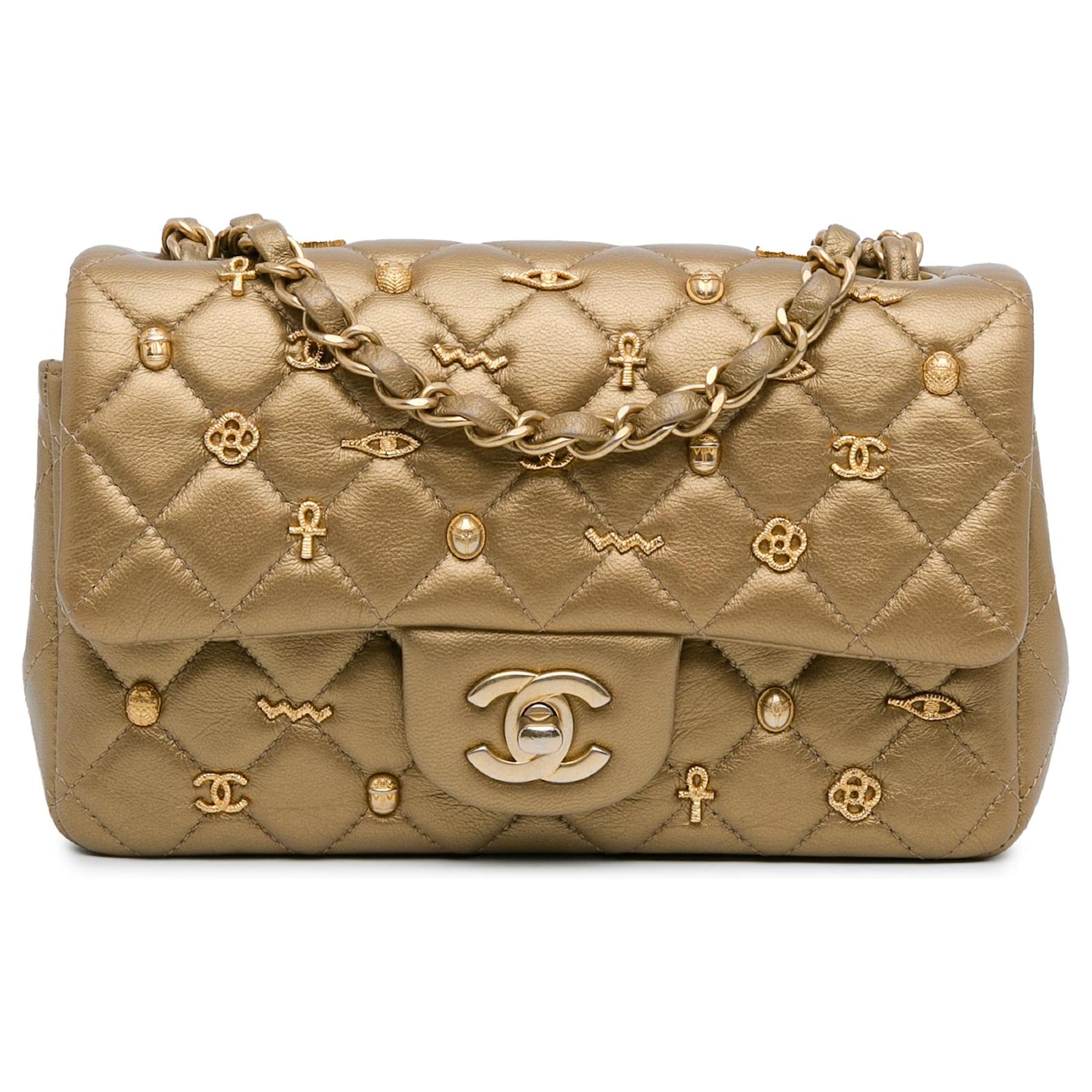 Gold Chanel Mini Rectangular Classic Metallic Lambskin Egyptian Amulet ...