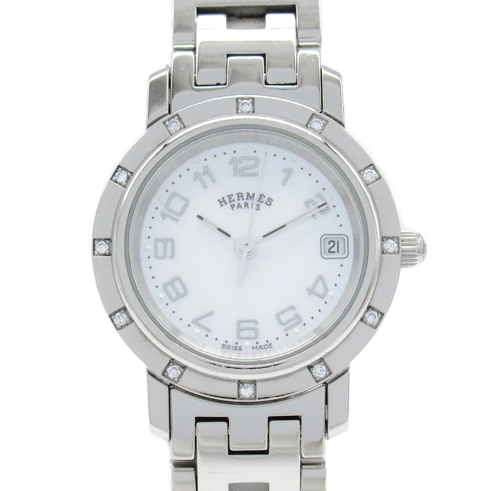 Hermès Hermes Clipper Nacle 12P Diamond Bezel Watch ref.1573424 - Joli ...