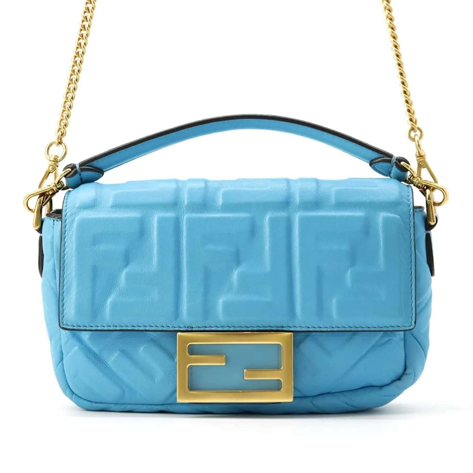 Fendi Chain Shoulder Bag Baguette Small Blue Leather ref.1573569 - Joli ...