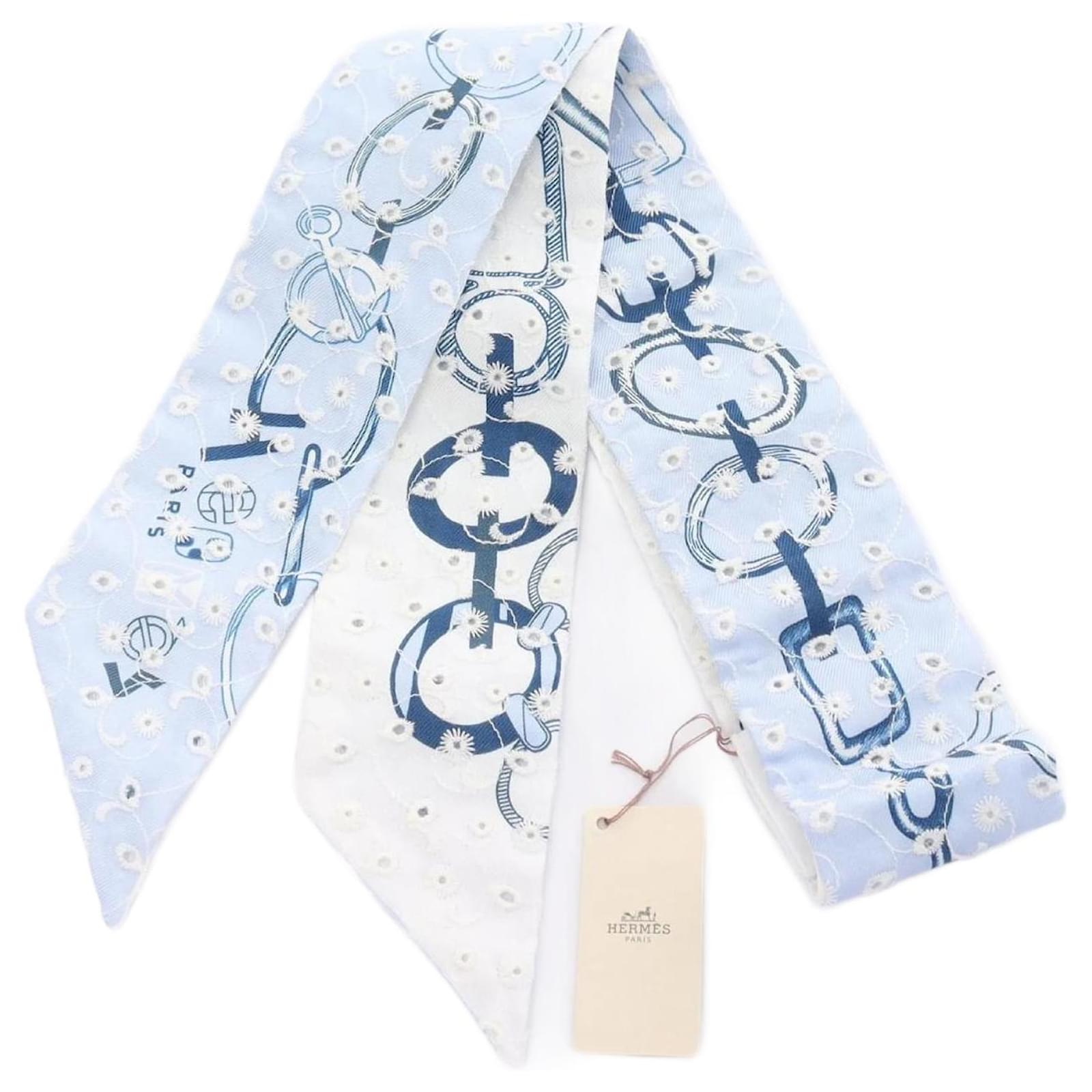 Hermès Hermes Twilly English Embroidery Do Re Boucles Silk Scarf Blue ...