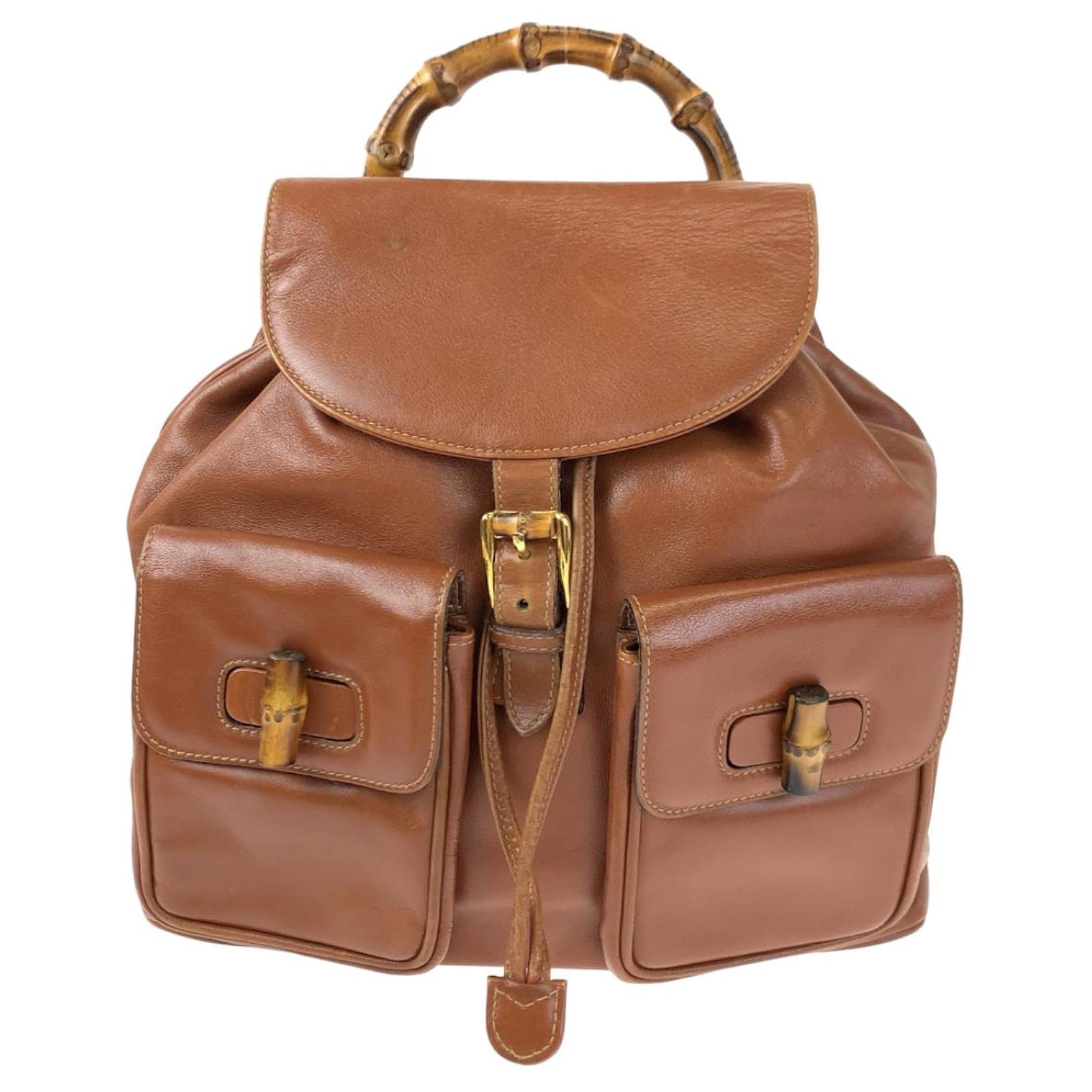 Gucci Vintage Bamboo Leather Backpack Brown ref.1579386 - Joli Closet