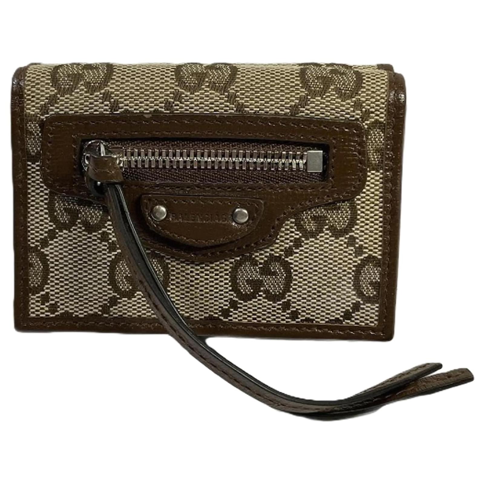 Gucci GG Canvas Balenciaga Collaboration Compact Wallet Beige Cloth ref ...