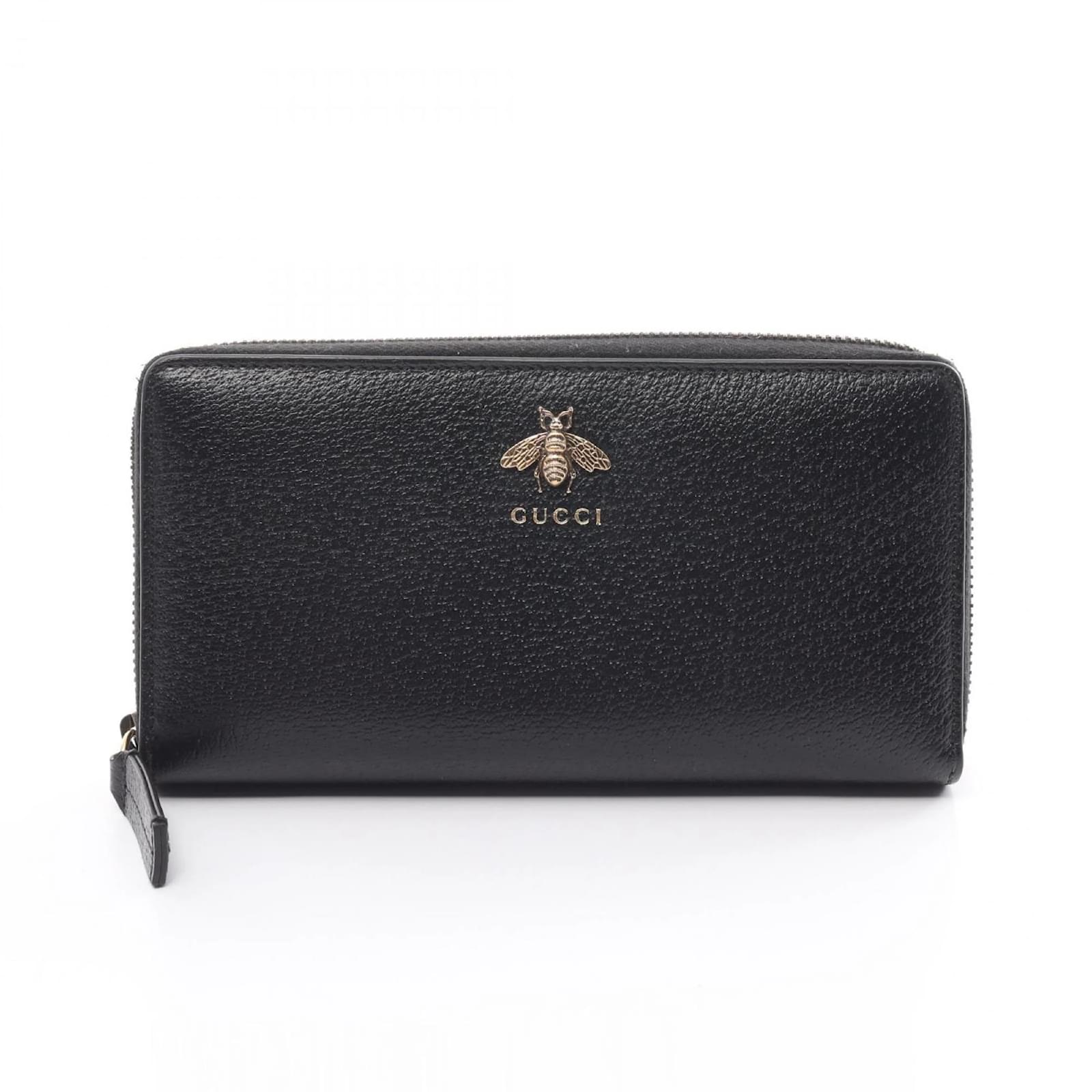 Gucci Animalier Bee Round Long Wallet Black Leather ref.1581477 - Joli ...