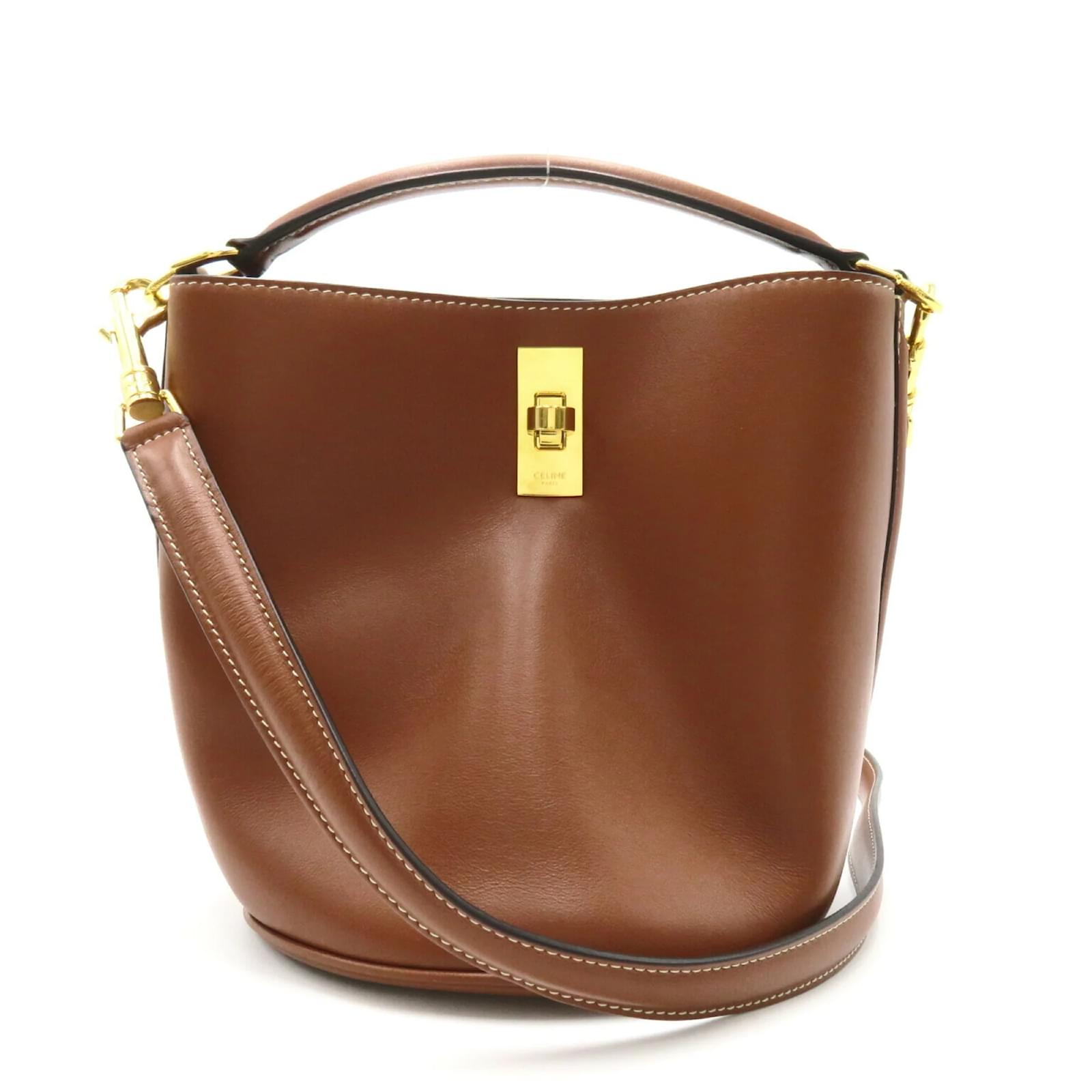 Céline Celine Teen Bucket 16 2-Way Shoulder Bag Brown Leather ref ...