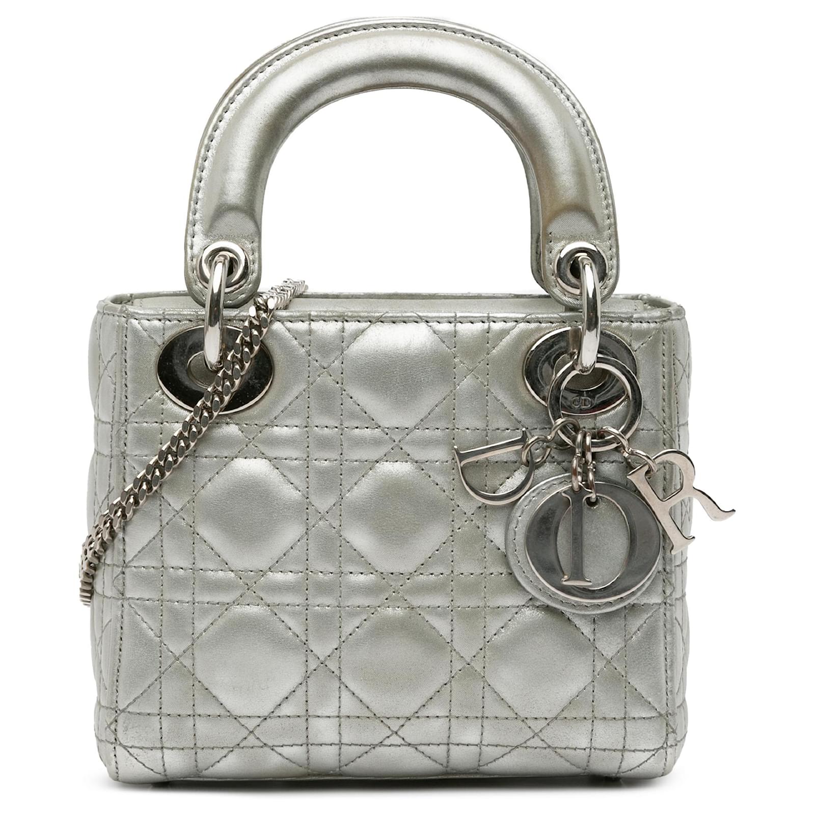 Dior Silver Mini Iridescent Lambskin Cannage Lady Dior Silvery Leather ...