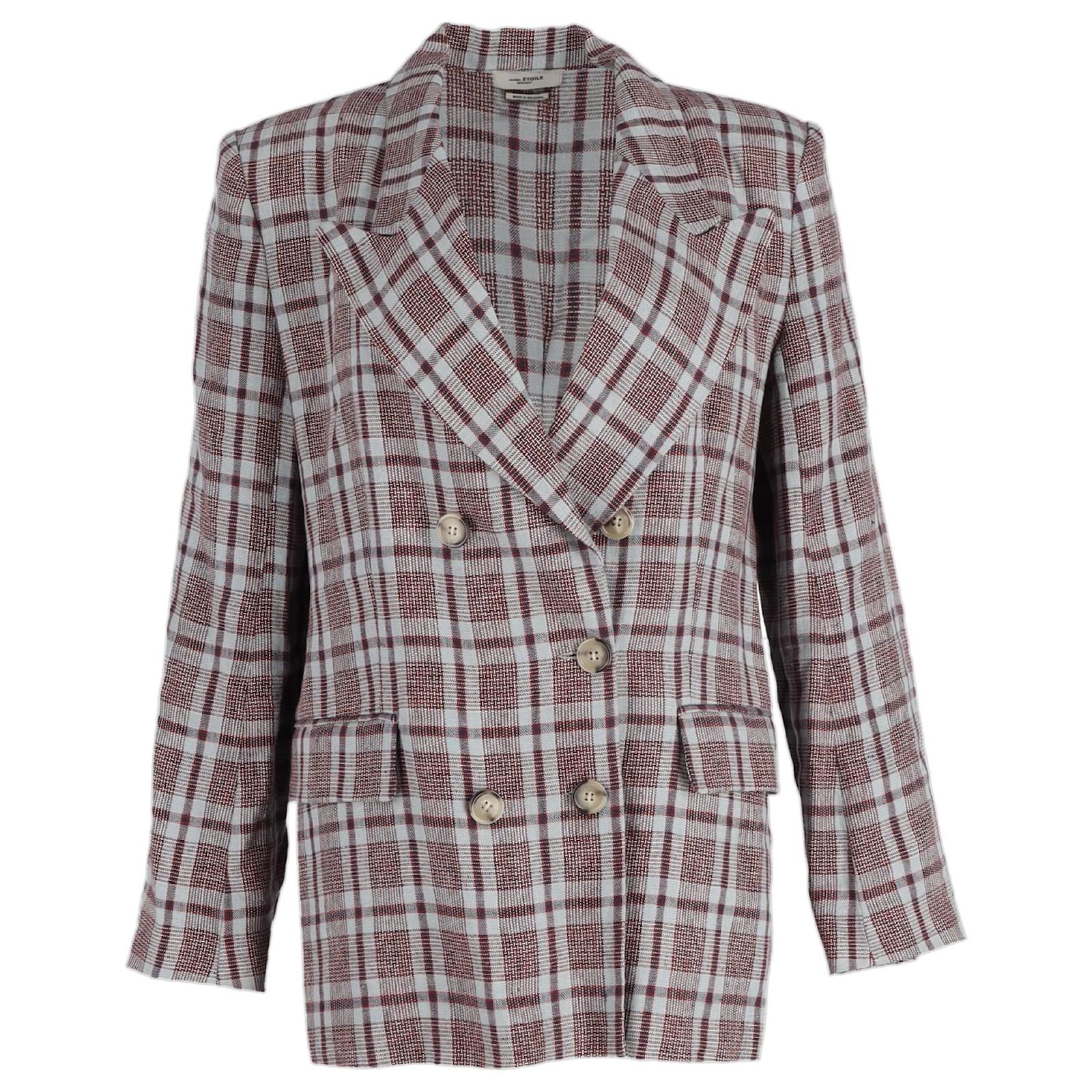 Étoile Isabel Marant Laney Checked Double-Breasted Blazer in Red Linen ...