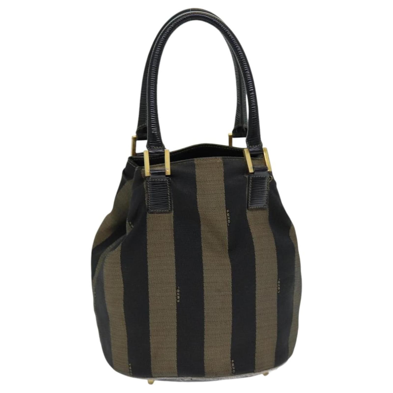 Pequin FENDI Pecan Canvas Hand Bag Brown Black Auth ar12316 ref.1586234 ...