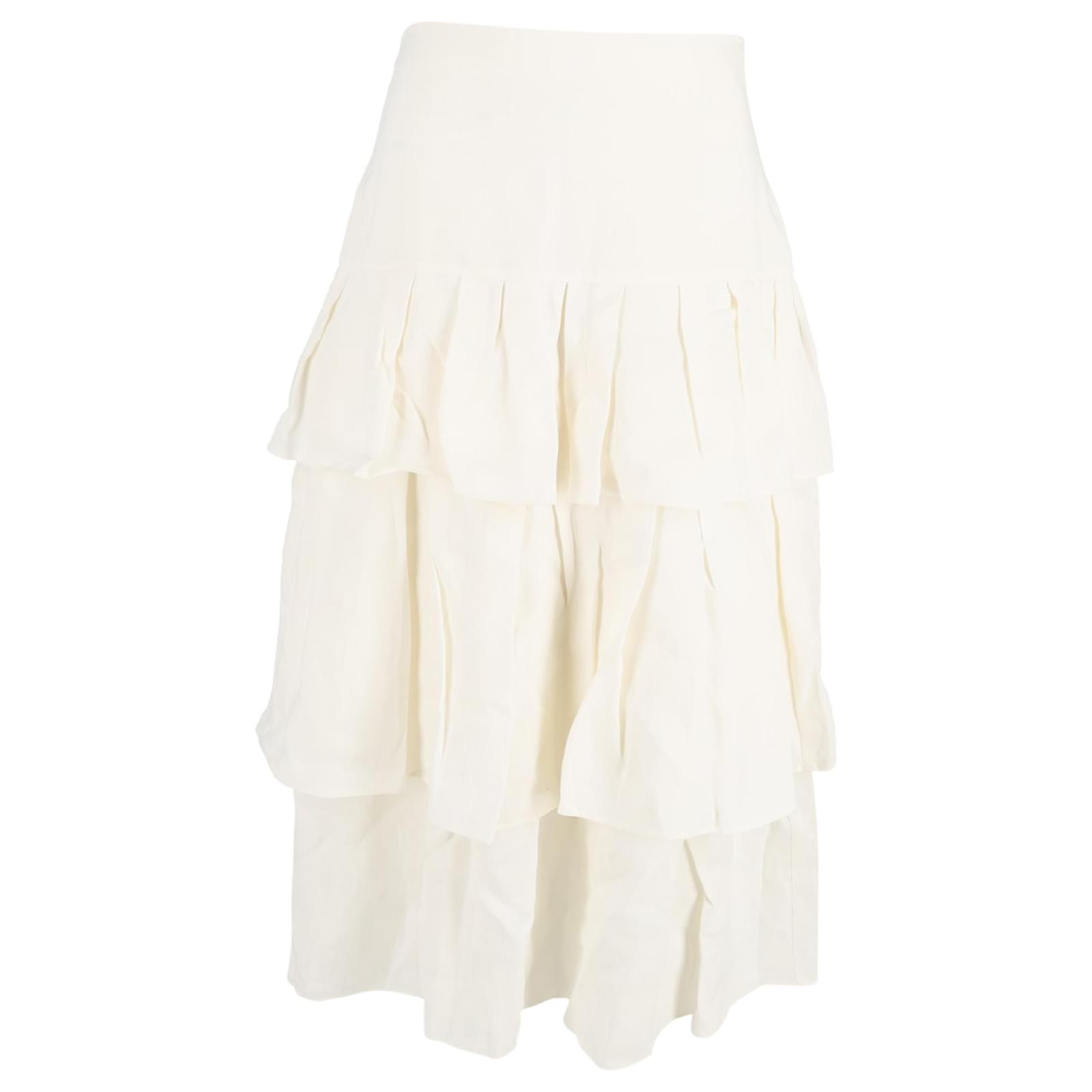 Theory Midi Tier Ruffle Skirt in White Linen ref.1586755 - Joli Closet