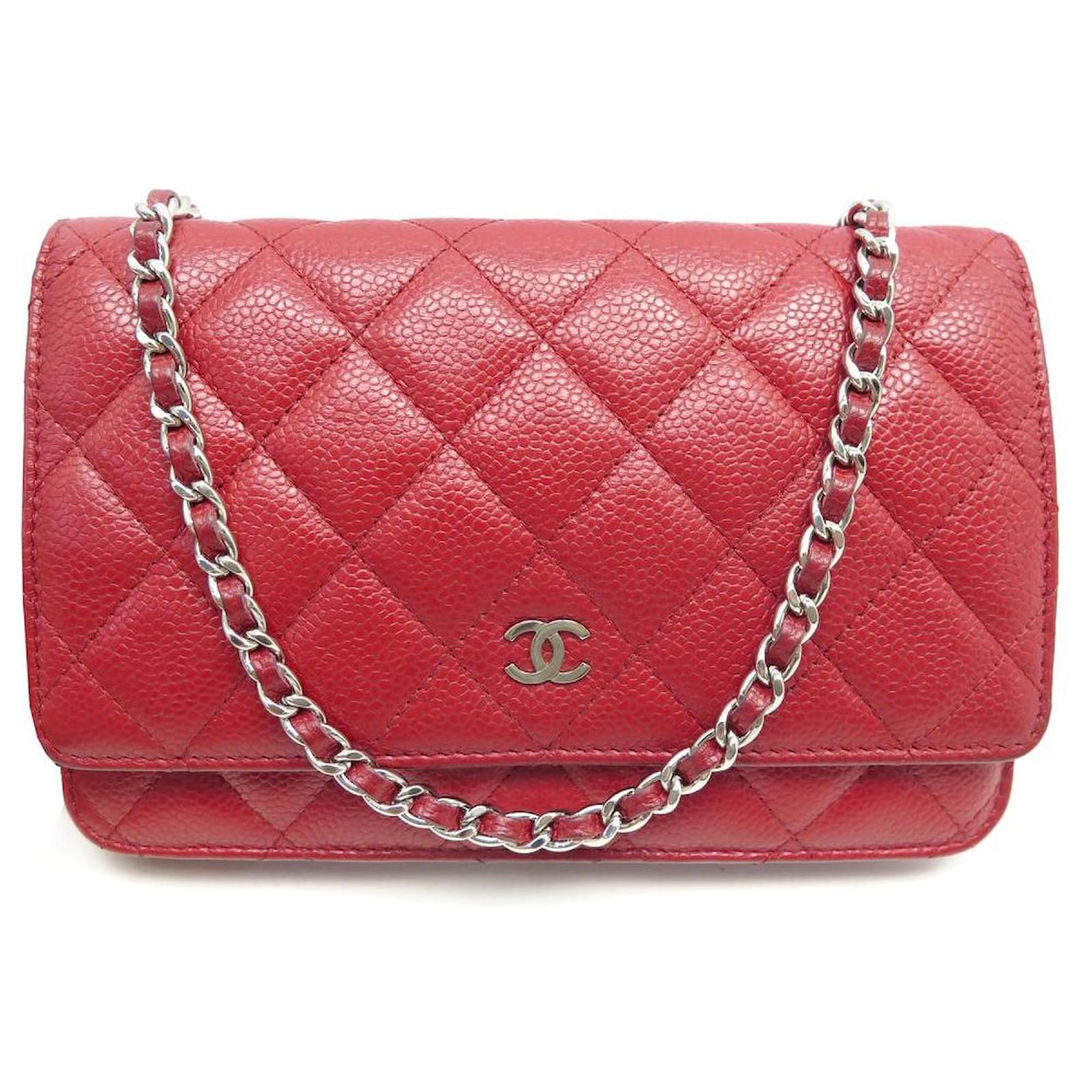 CHANEL O-MINI WALLET ON CHAIN QUILTED RED LEATHER WOC HAND BAG ref ...