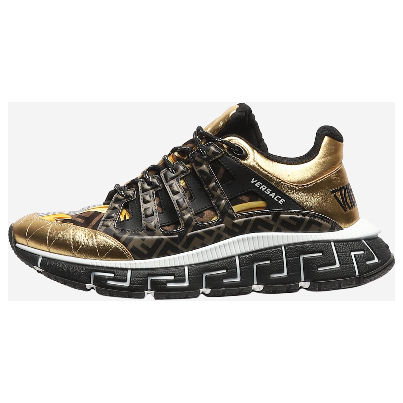 Versace Gold Trigreca trainers - size EU 44 Golden Leather ref.1588722 ...