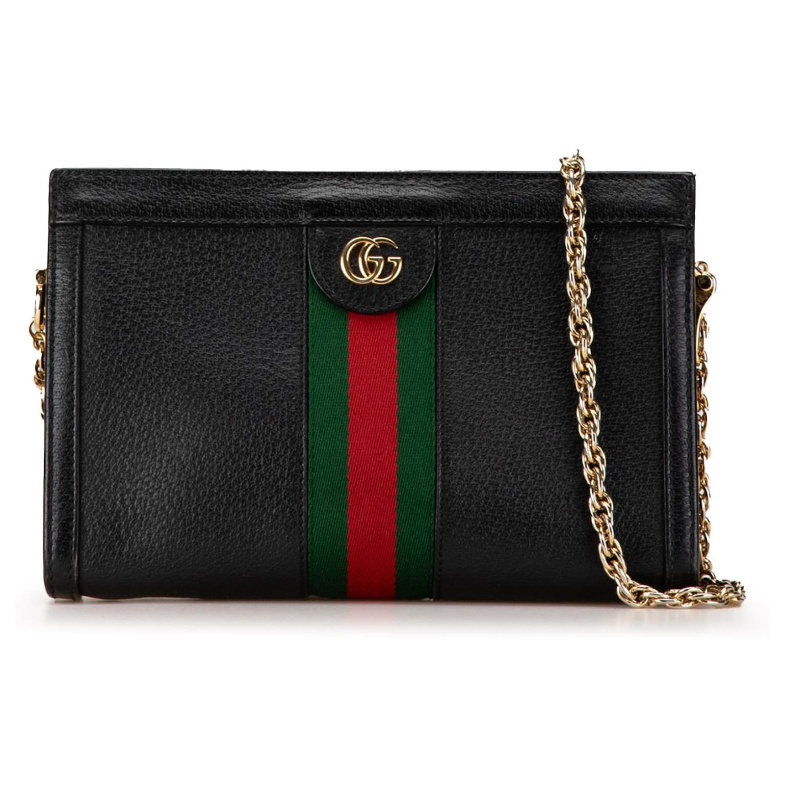 Gucci Black Small Leather Ophidia Chain Crossbody Pony-style calfskin ...