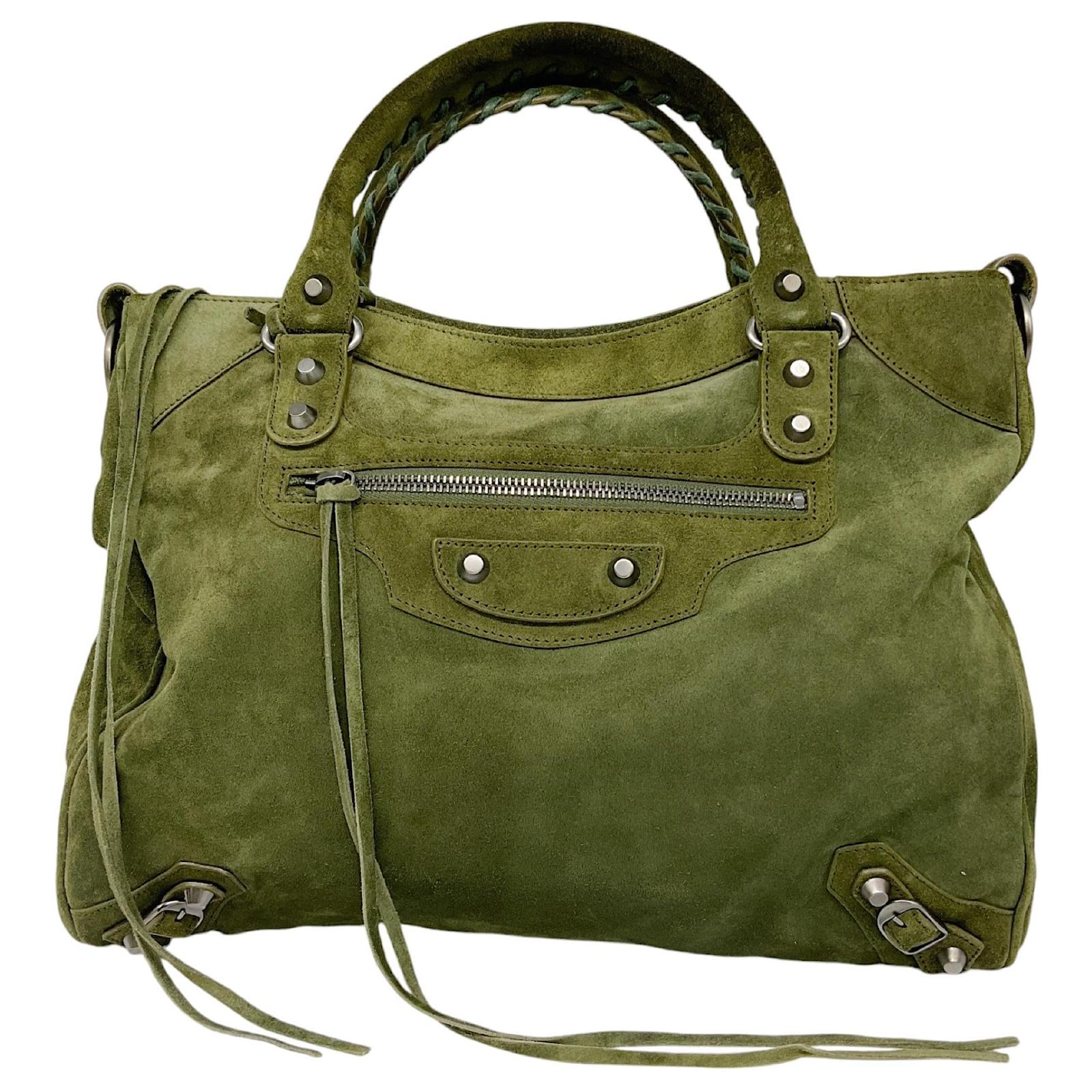Balenciaga Olive Green Studded Suede Leather City Velo Handbag ref ...
