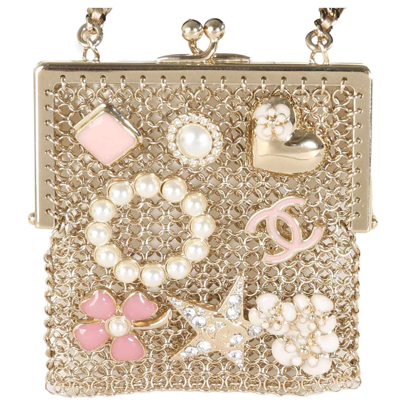 Chanel Gold Metal Chain Embellished Mini Frame Pouch White gold ref ...