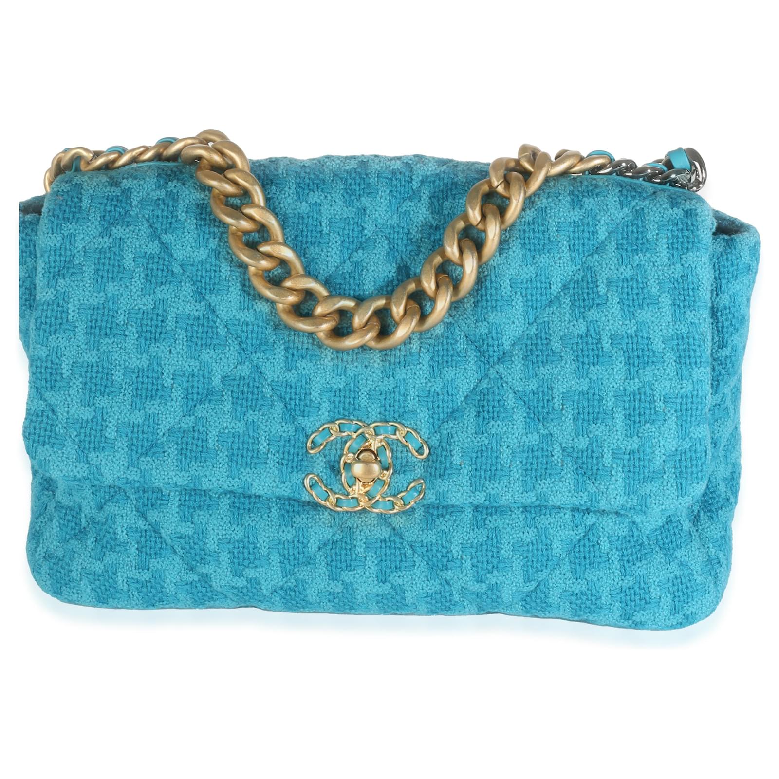 Chanel Blue Tweed Large Chanel 19 Flap Bag ref.1591339 - Joli Closet