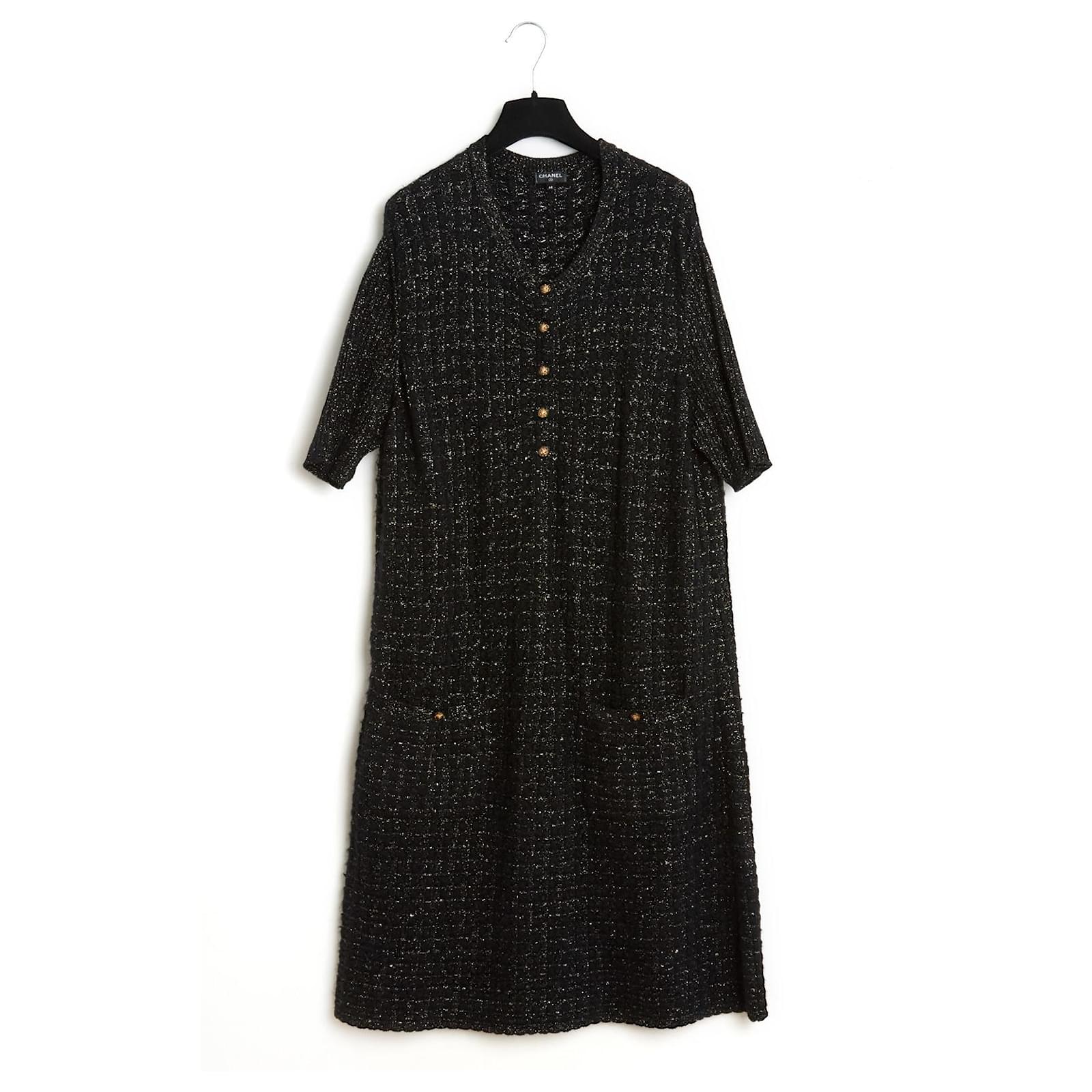 Chanel PF2017 The Ritz Robe FR48 Black Shiny knit Dress UK20 US18 ...