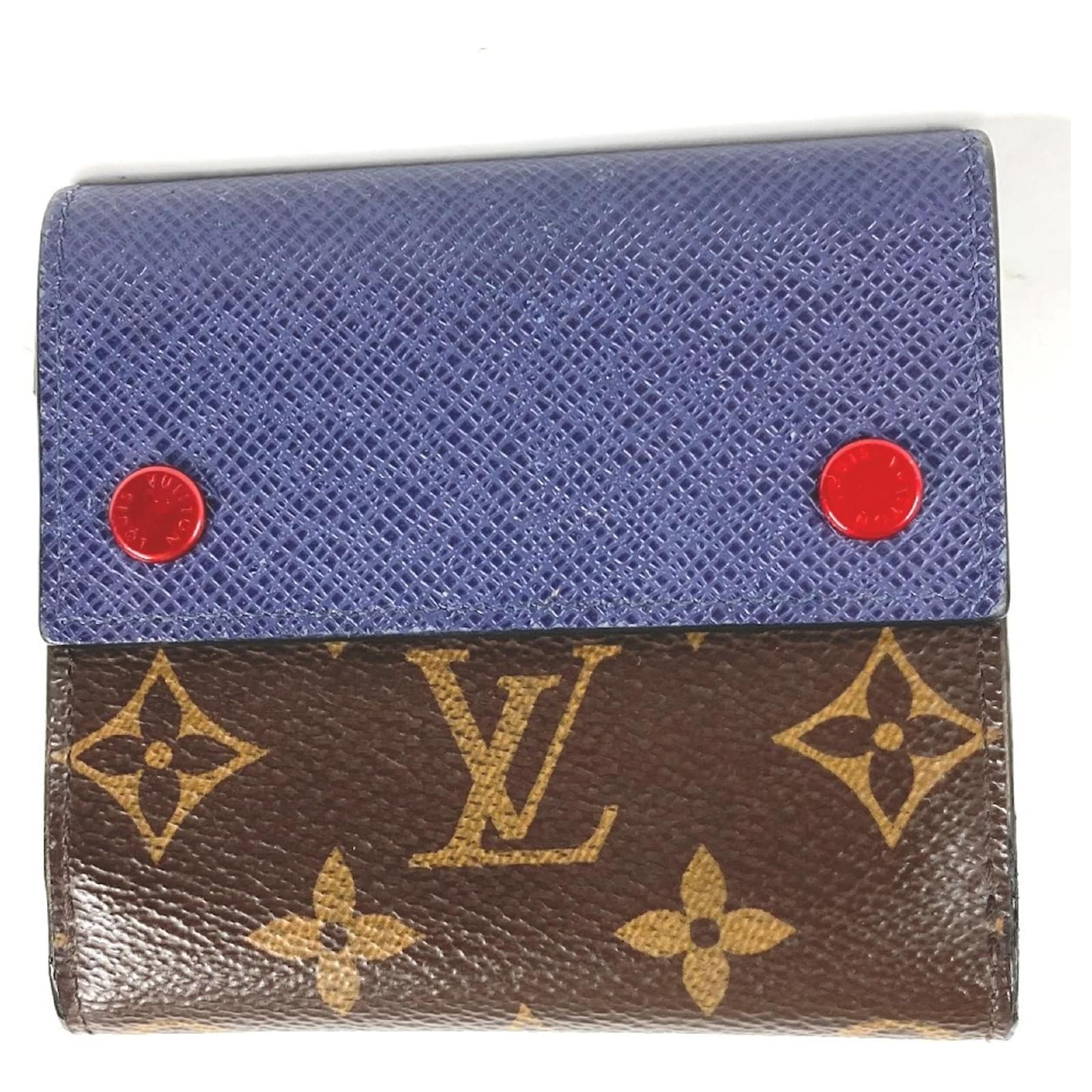 Louis Vuitton Monogram & Taiga Compact Wallet Brown Blue Patent leather ...