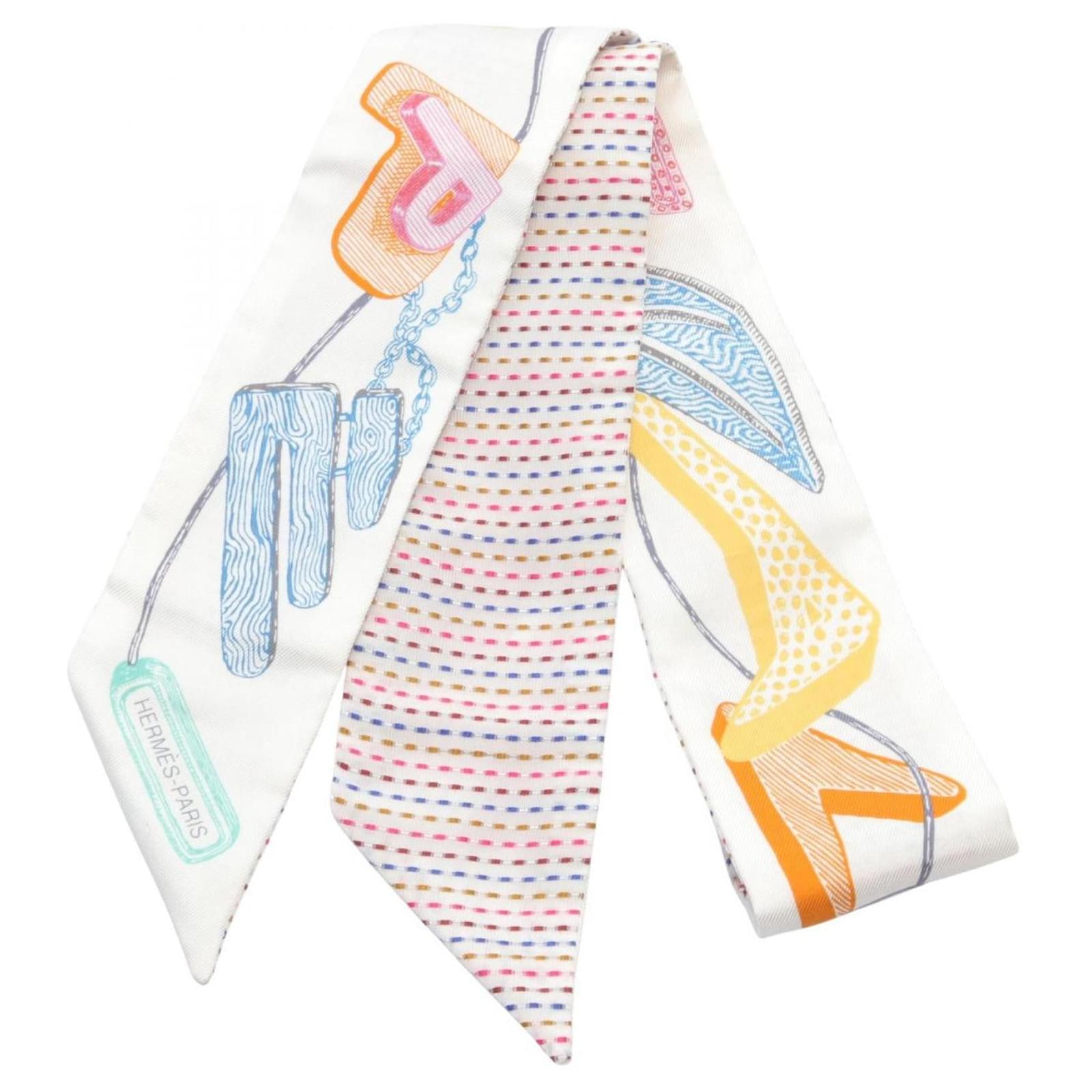 Hermès Hermes Chevalo Scope Neon Twilly Silk Scarf Canvas Scarf White ...