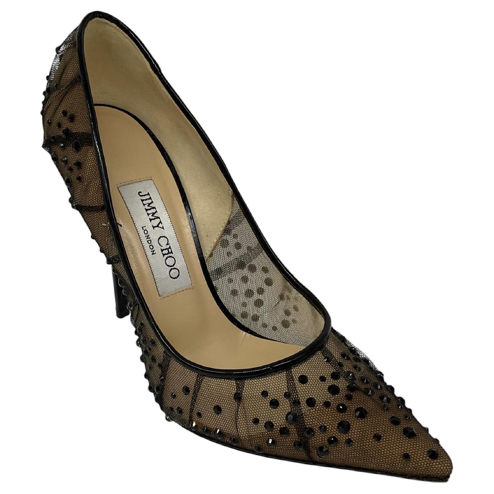 Jimmy Choo Black Rhinestone Embellished Sheer Mesh Pumps Leather ref ...