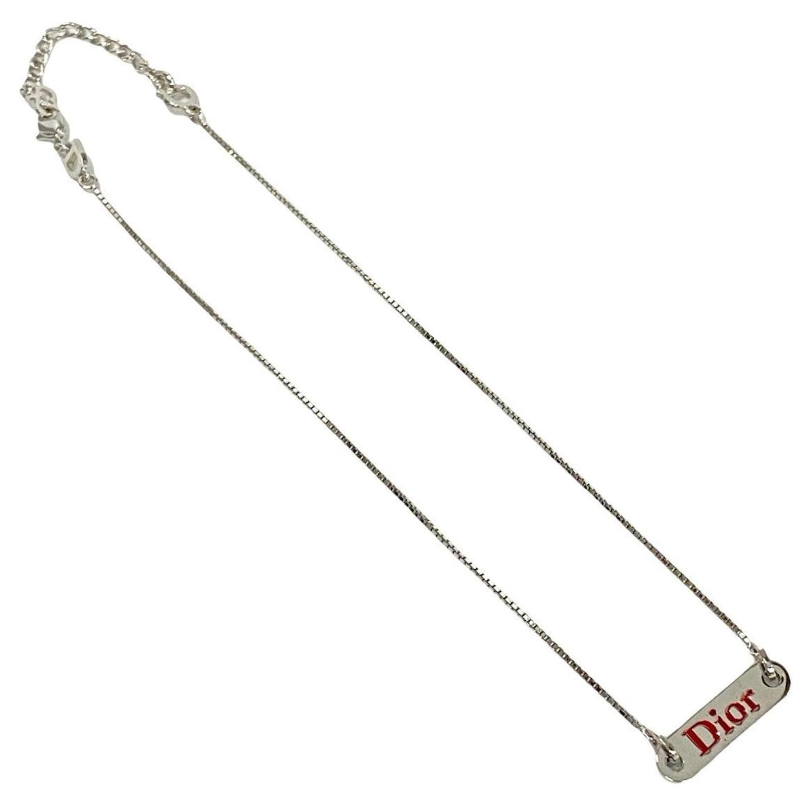 Christian Dior Dior Logo Plate Pendant Necklace Metal Necklace Silvery ...