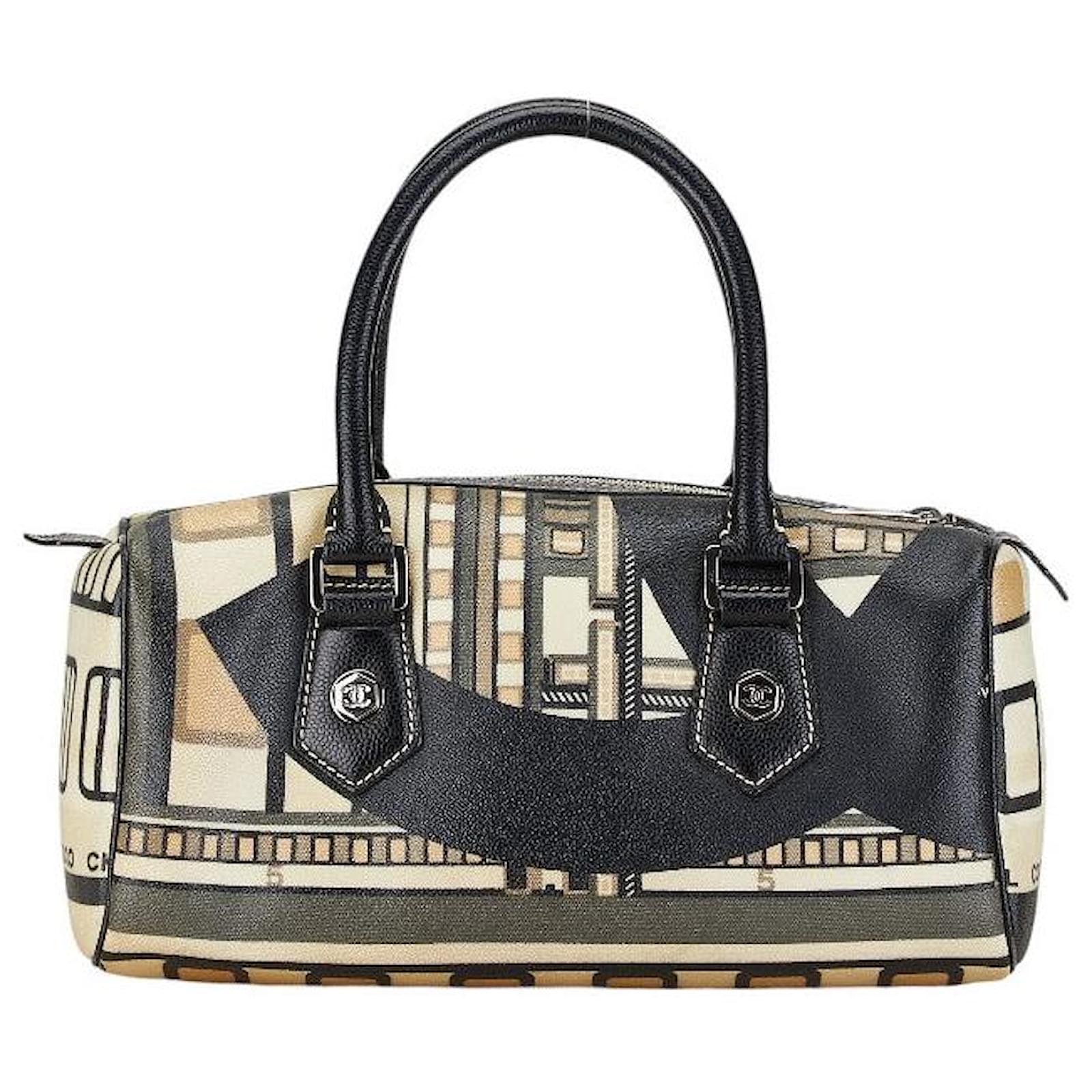 Chanel PVC Leather Train Motif Mini Boston Handbag Brown Beige Cloth ...