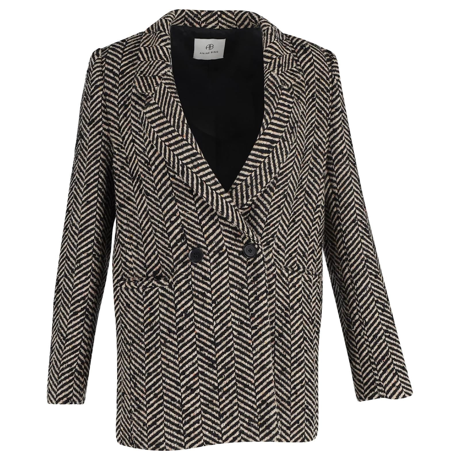 Anine Bing Diana Double-Breasted Fishbone Pattern Blazer in Multicolor ...