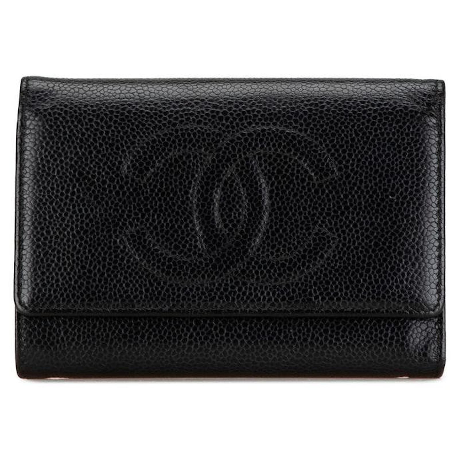 Chanel Caviar Skin Coco Mark Bifold Wallet Black Leather ref.1602022 ...