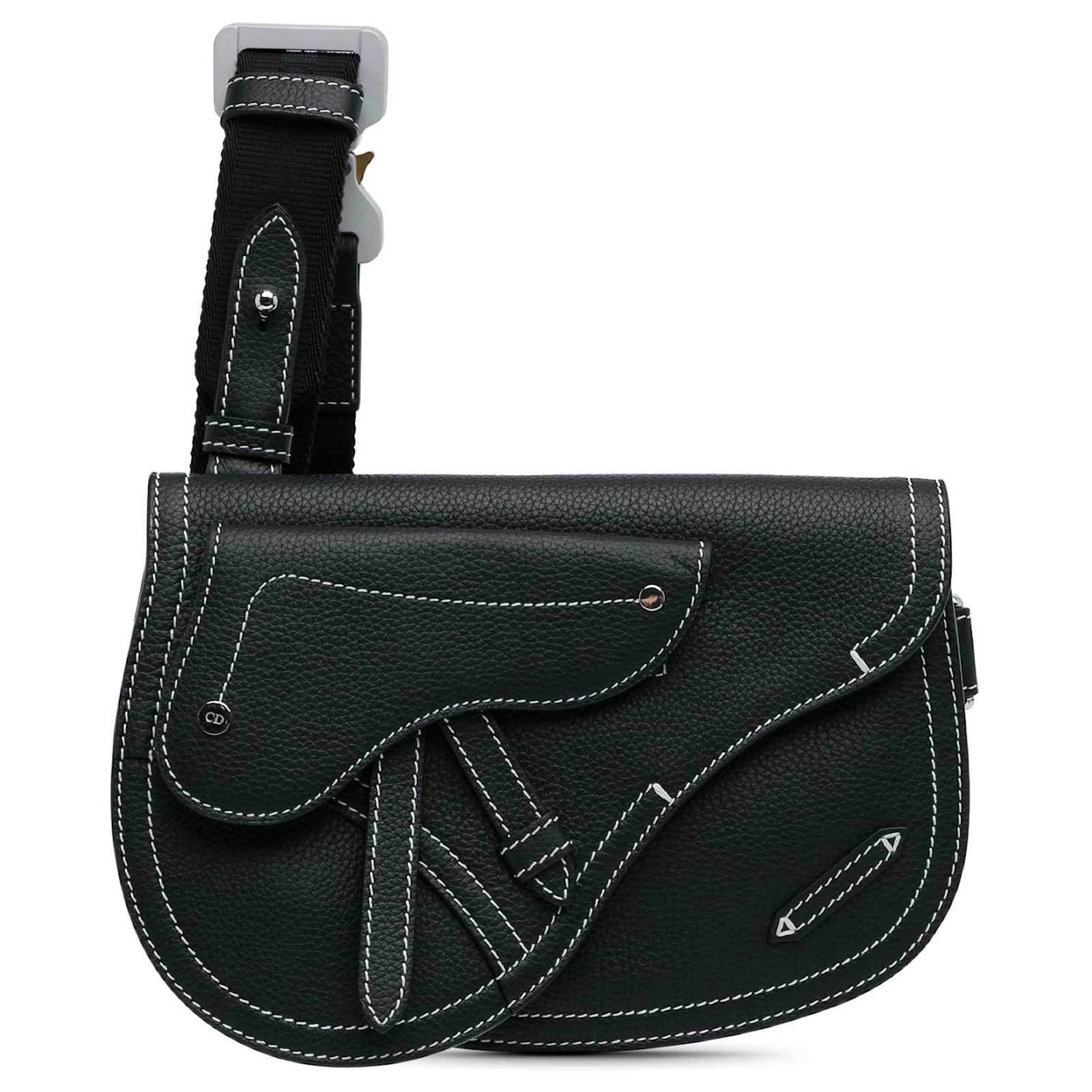 Black Dior Kaws Grained Calfskin Saddle Pouch Crossbody Bag Leather ref ...