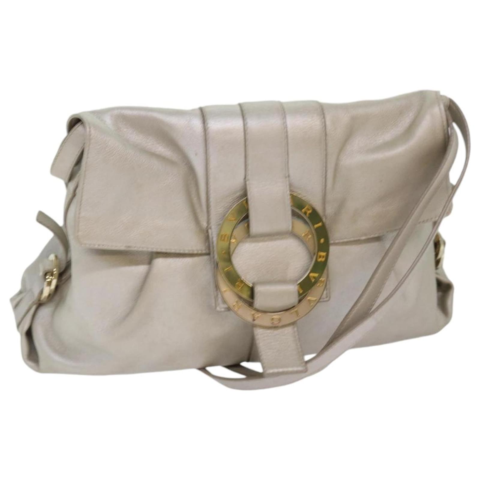 Bulgari BVLGARI Shoulder Bag Leather Silver Auth 85695 Silvery ref ...