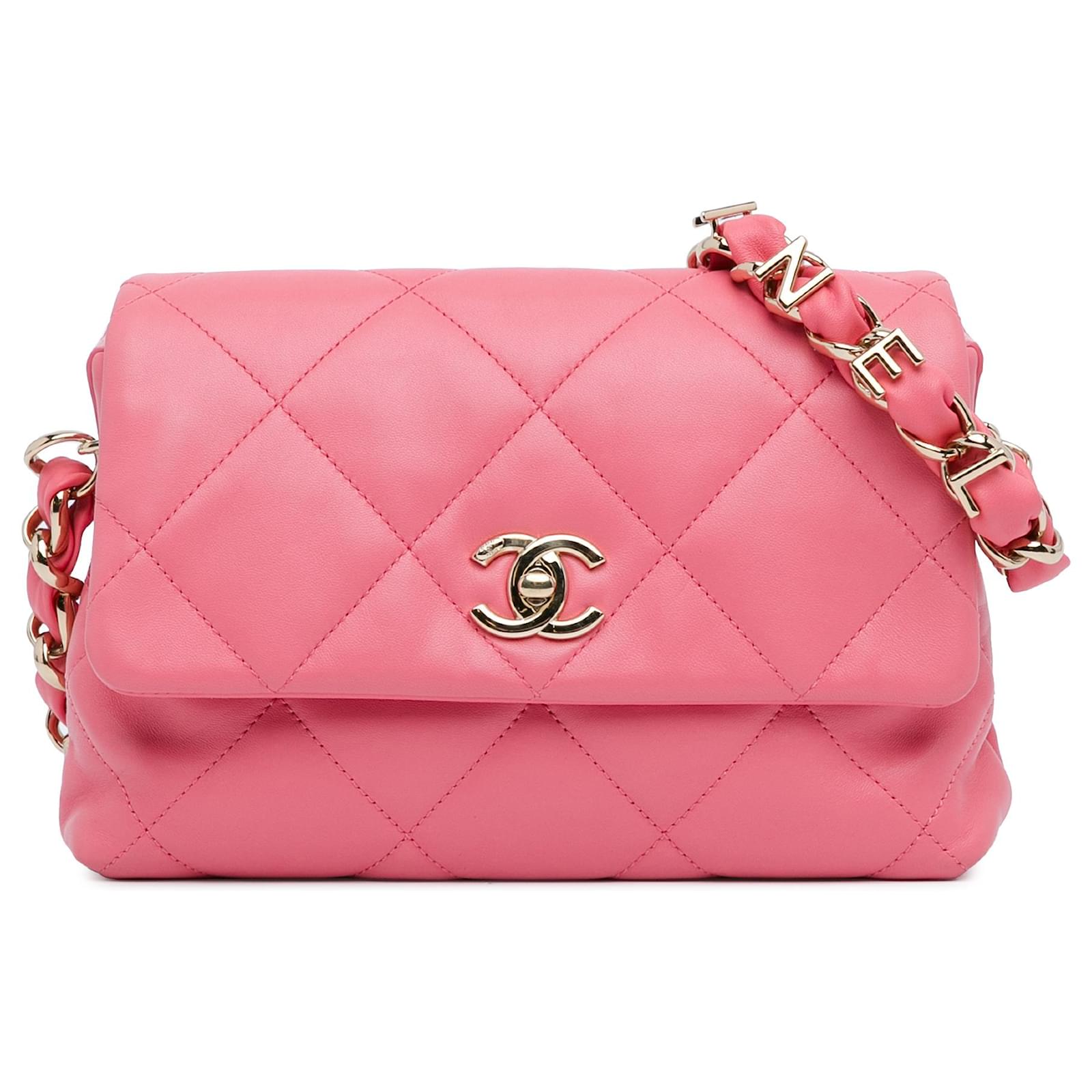 Chanel Pink CC Quilted Lambskin Logo Chain Flap Leather ref.1605297 ...