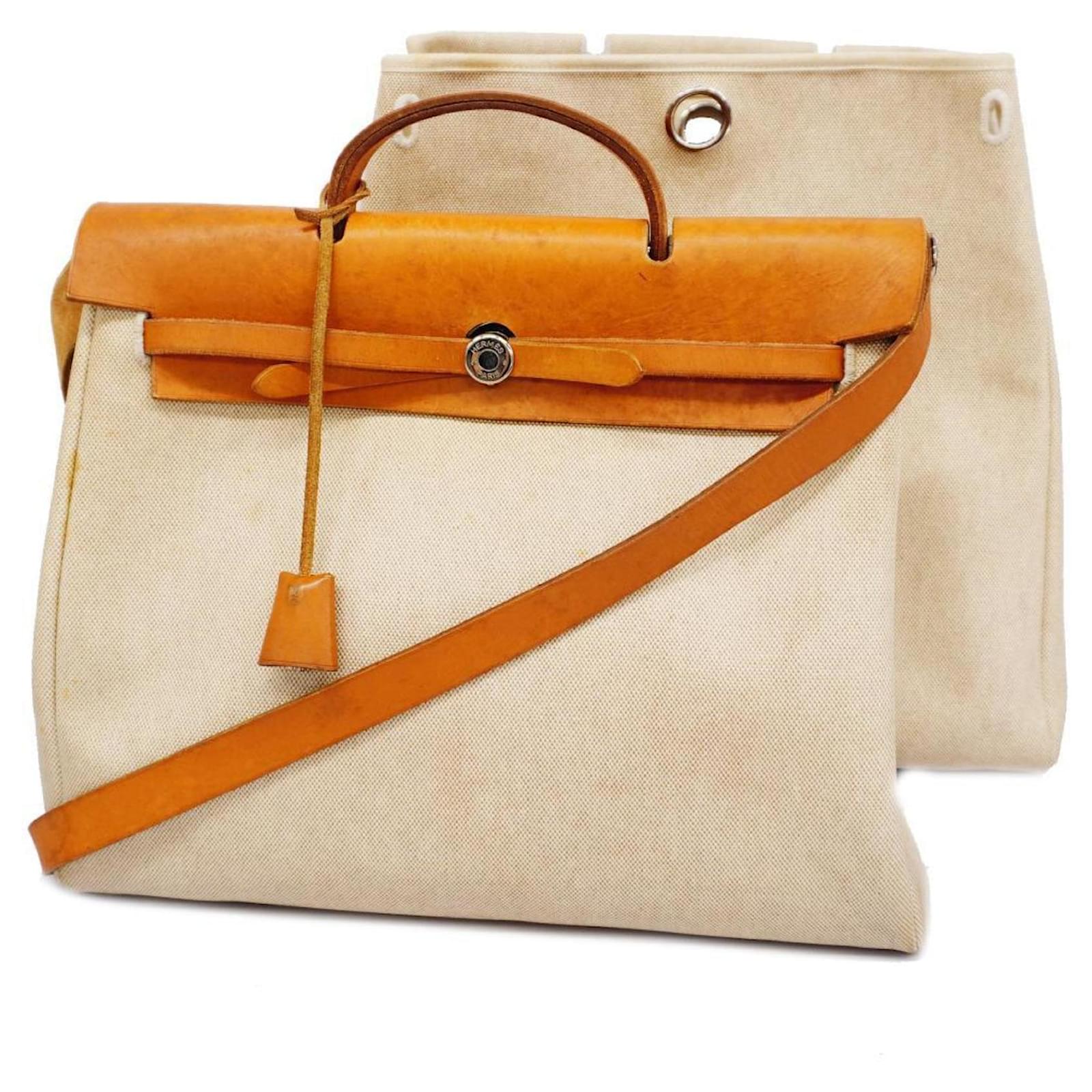 Hermès Hermes Handbag Airbag MM C Stamp Toile H Natural Cloth ref ...