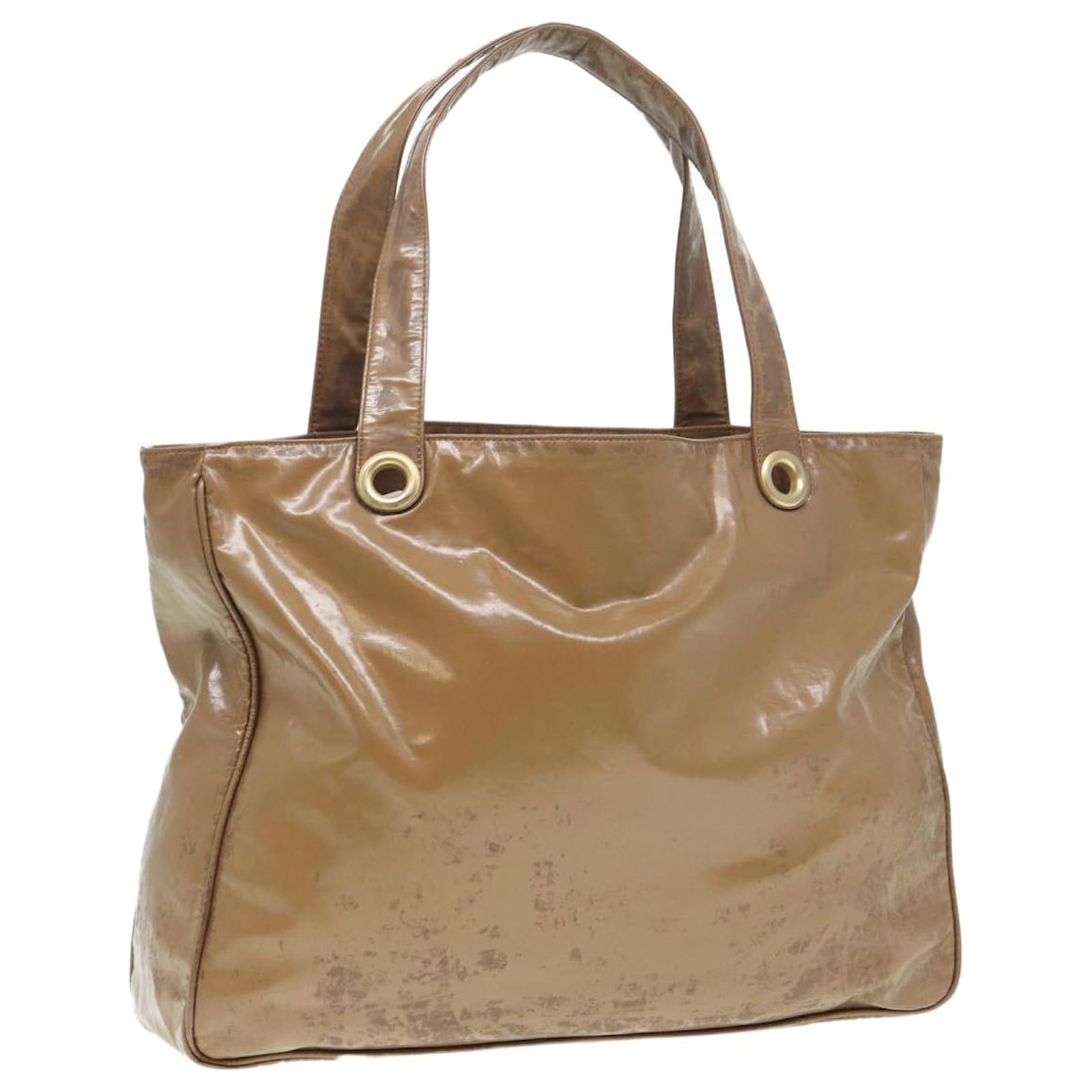 CHANEL COCO Mark Tote Bag Patent leather Beige CC Auth bs16858 ref ...