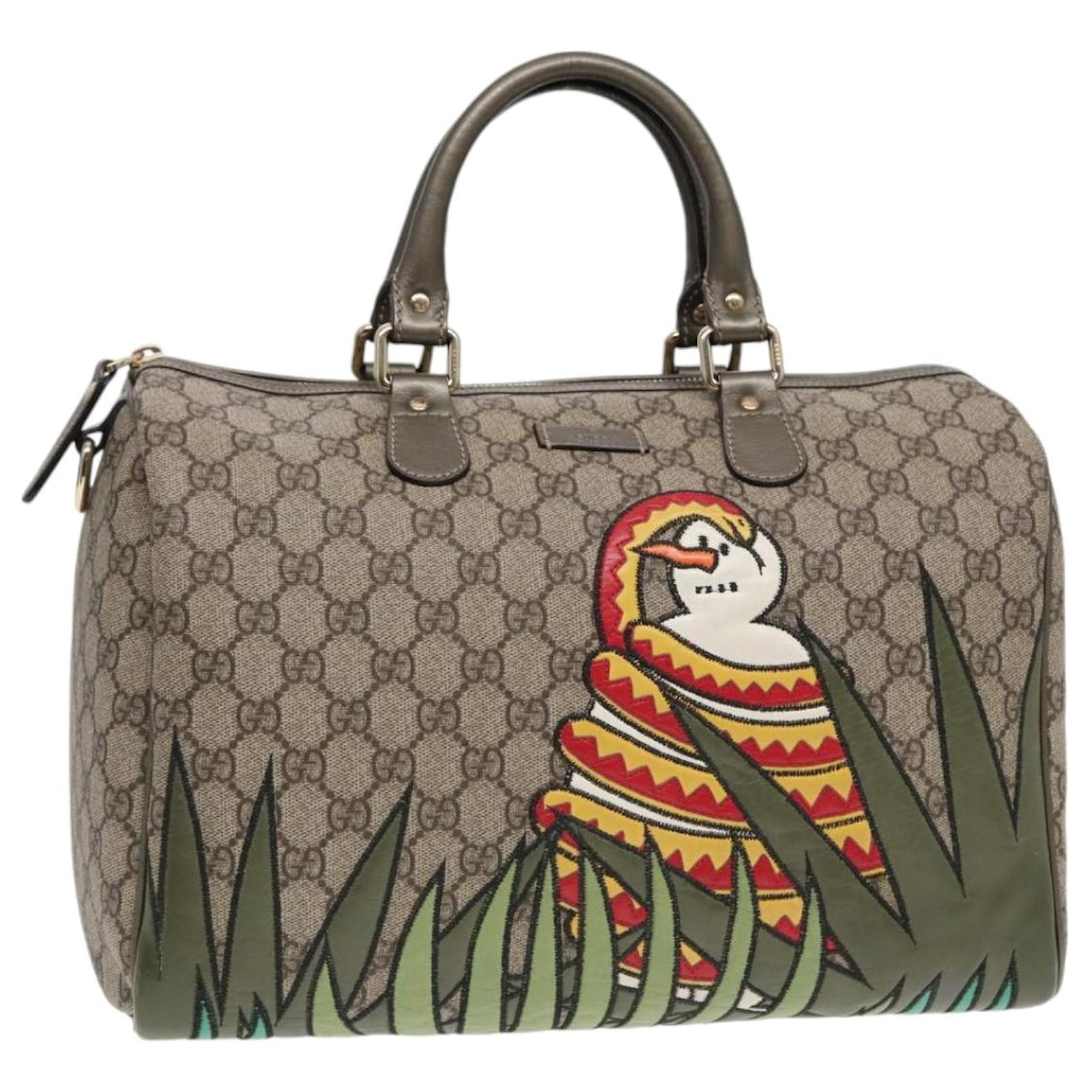 GUCCI GG Supreme UNICEF Snowman in Africa Boston Bag PVC Beige 189895 ...