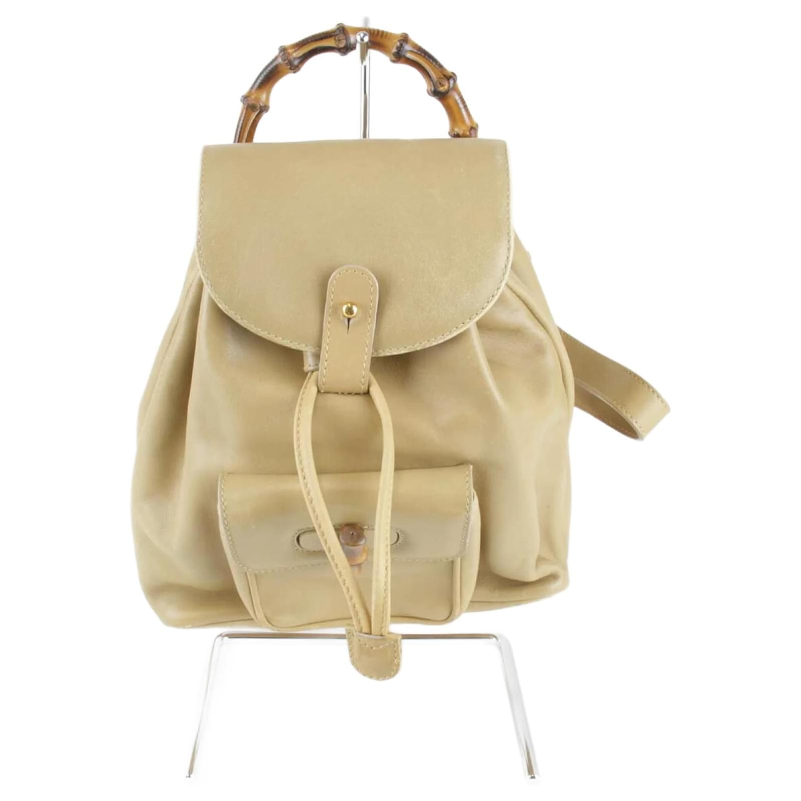 Gucci Bamboo Leather Backpack Beige ref.1607836 - Joli Closet
