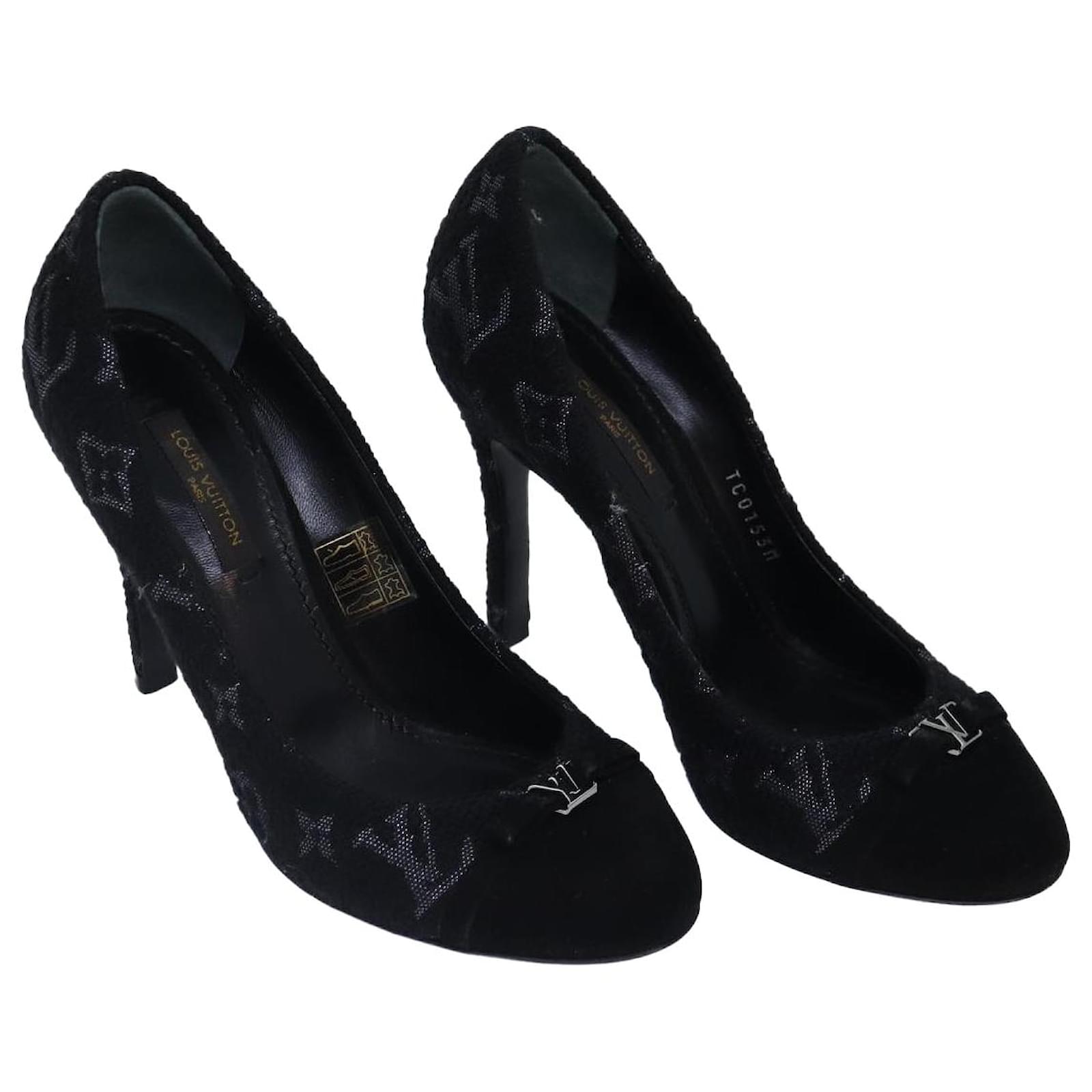 LOUIS VUITTON Monogram Tweed pumps Black LV Auth ar12449 Cloth ref ...