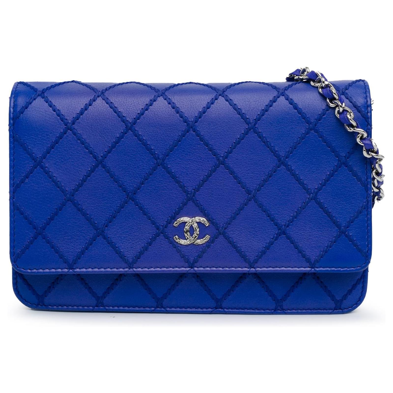 Chanel Blue Quilted Calfskin Fancy CC Wallet on Chain Leather Pony ...